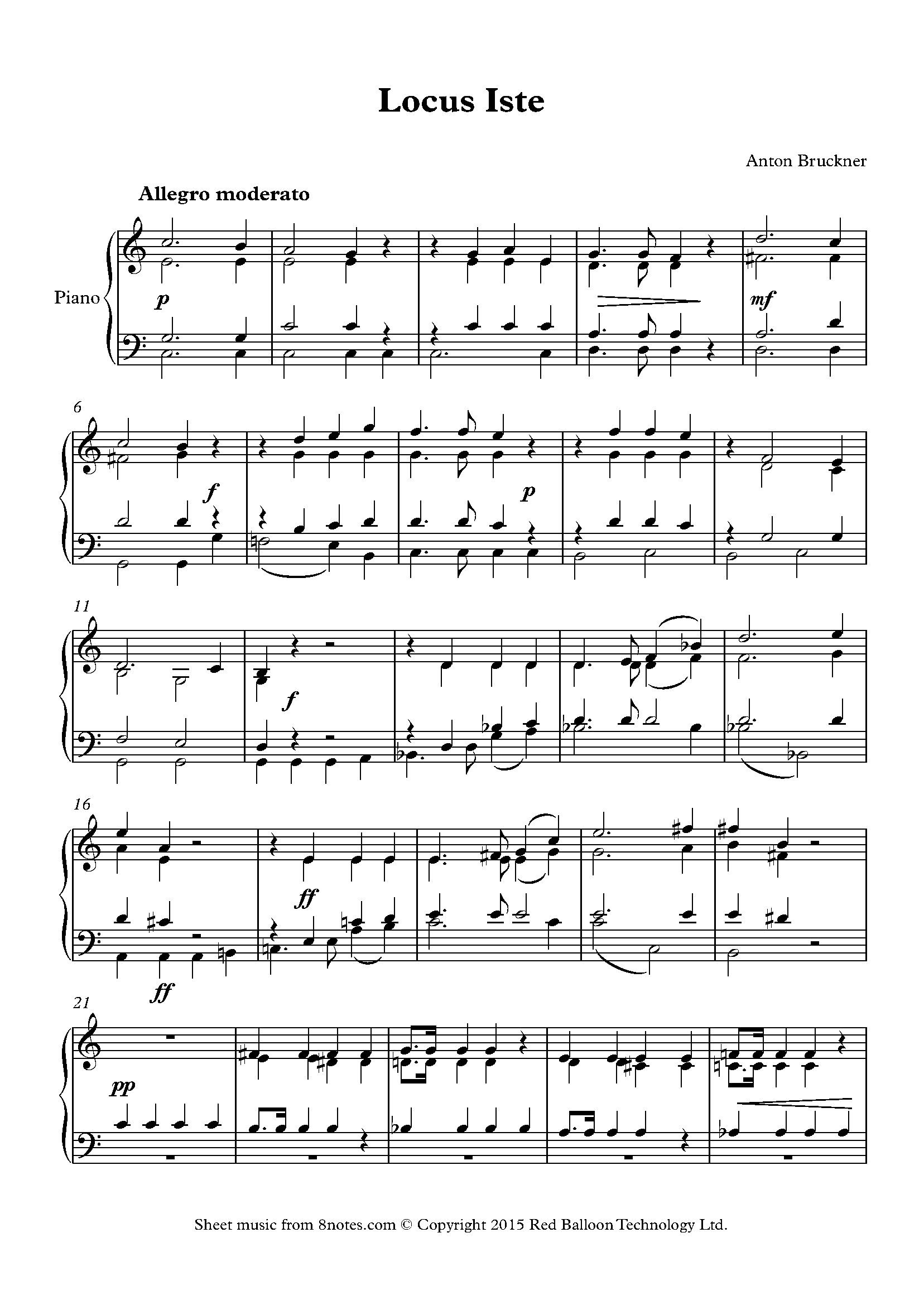 Bruckner - Locus Iste Sheet music for Piano - 8notes.com