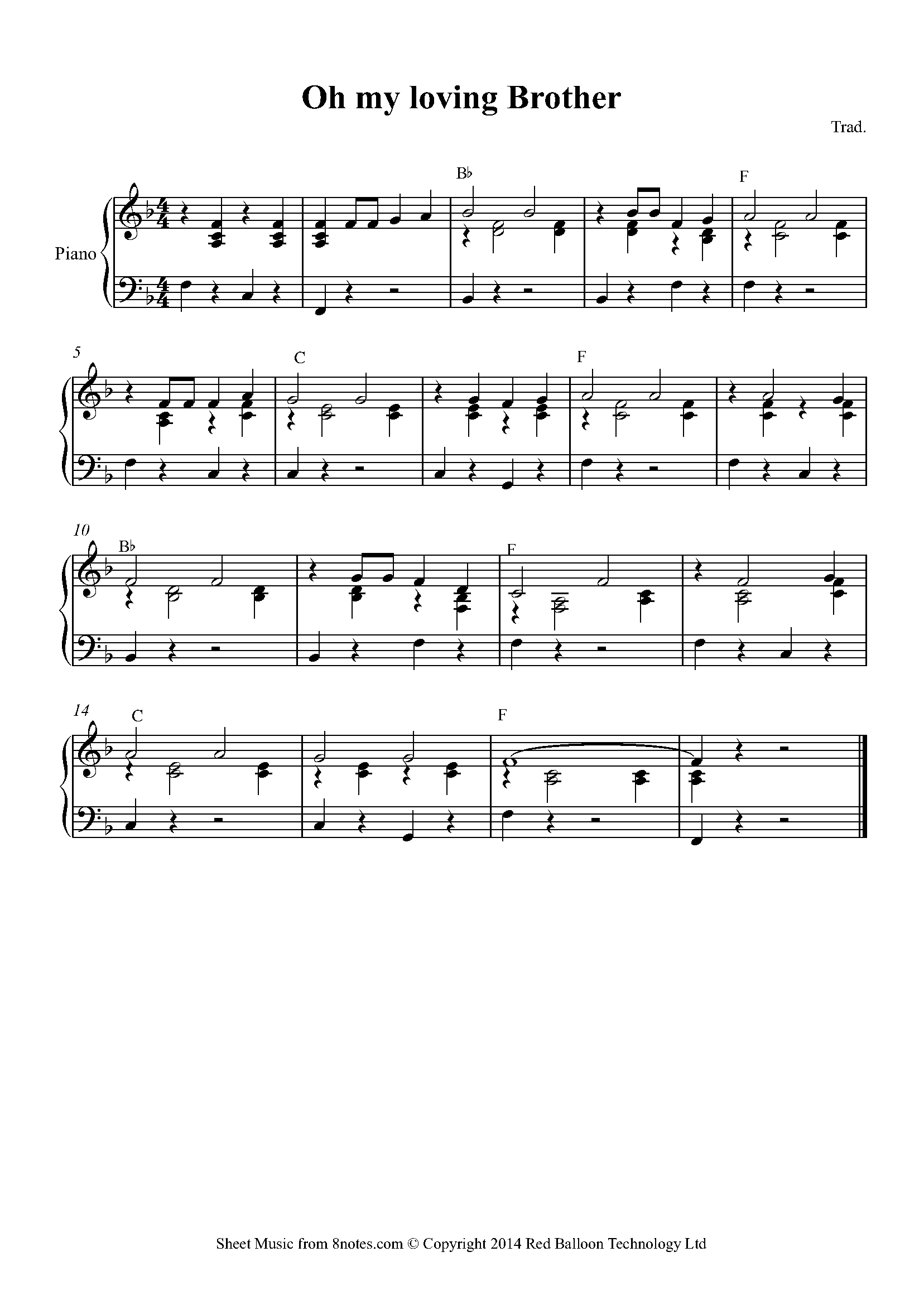 Oh my loving Brother Sheet music for Piano - 8notes.com