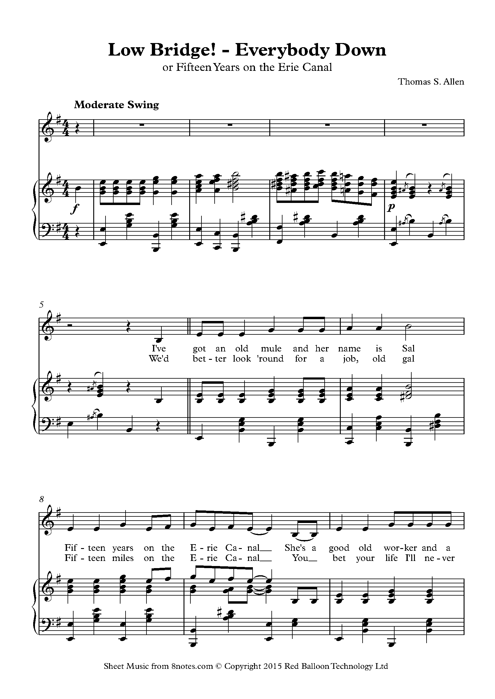 Thomas S. Allen - Low Bridge! - Everybody Down (or Fifteen Years on the Erie Canal) Sheet music ...