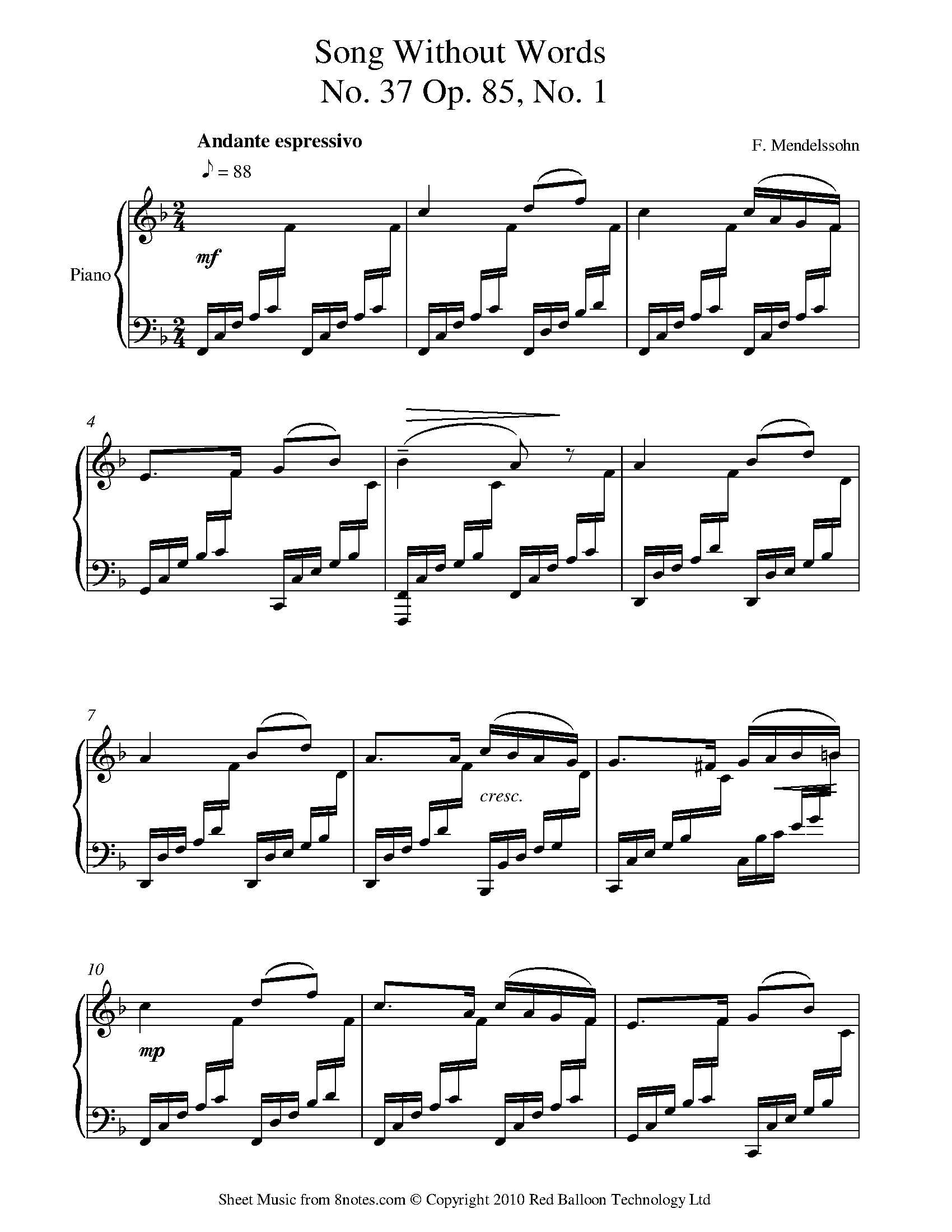 Mendelssohn - Song Without Words No. 37 Op. 85, No. 1 Sheet music for ...