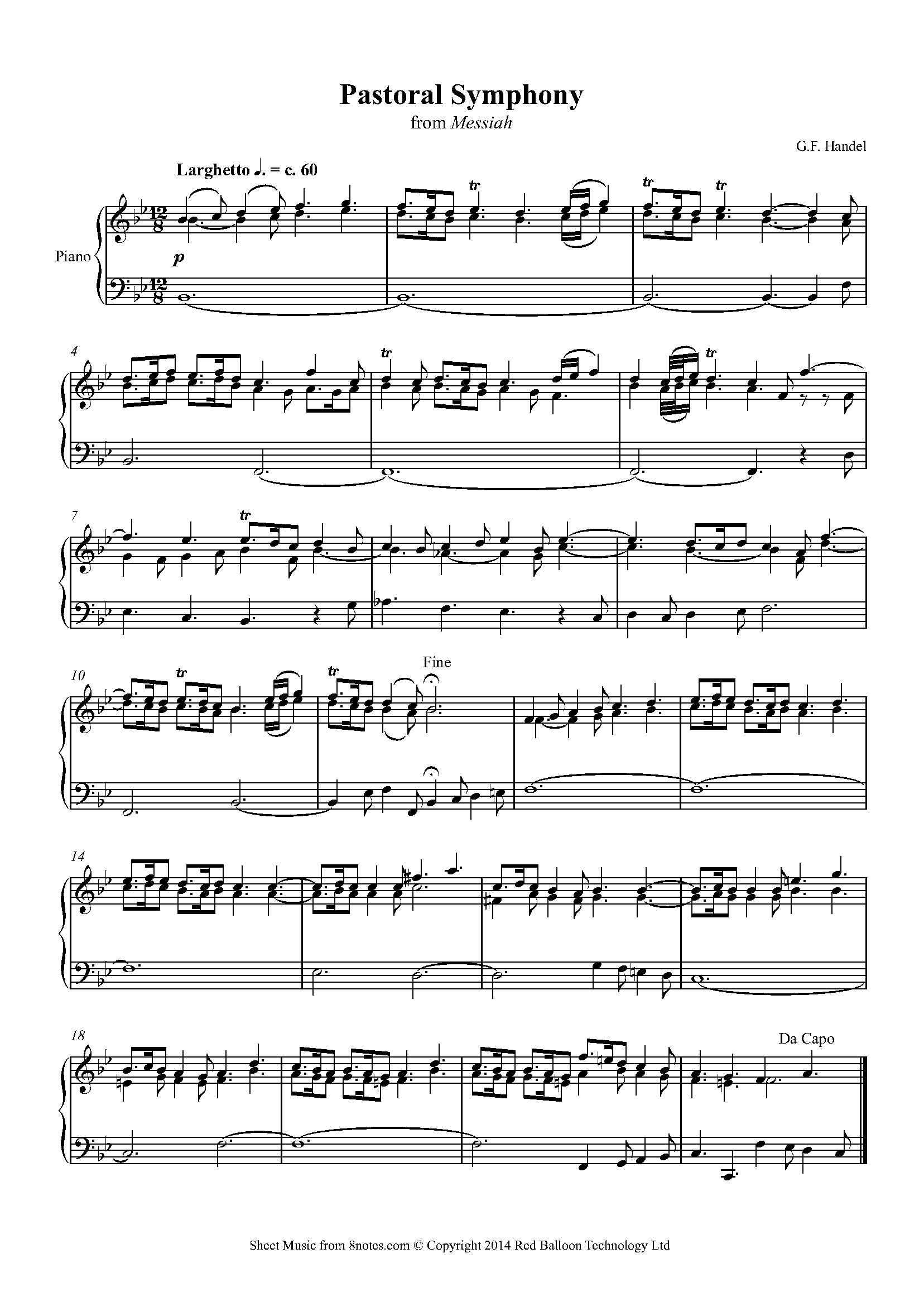 Handel - Pastoral Symphony from Messiah Sheet music for Piano - 8notes.com