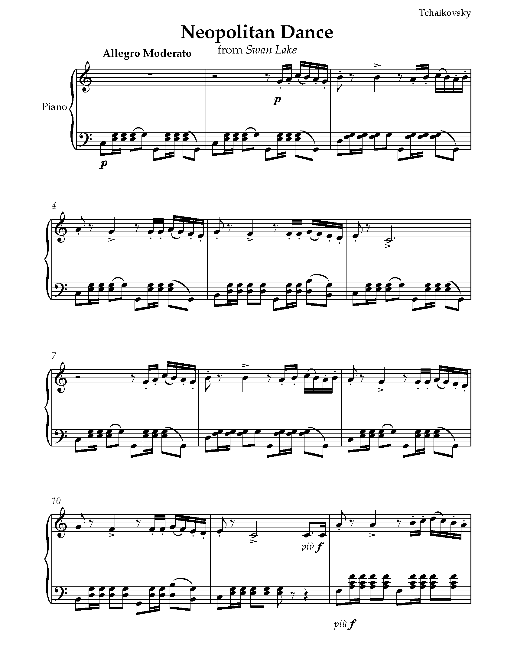Tchaikovsky - Neopolitan Dance from Swan Lake Sheet music for Piano ...