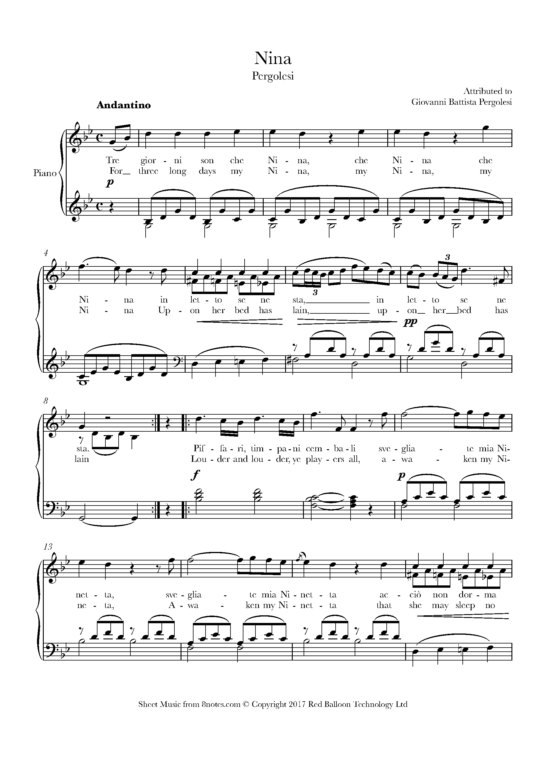 Pergolesi - Nina Sheet music for Piano - 8notes.com