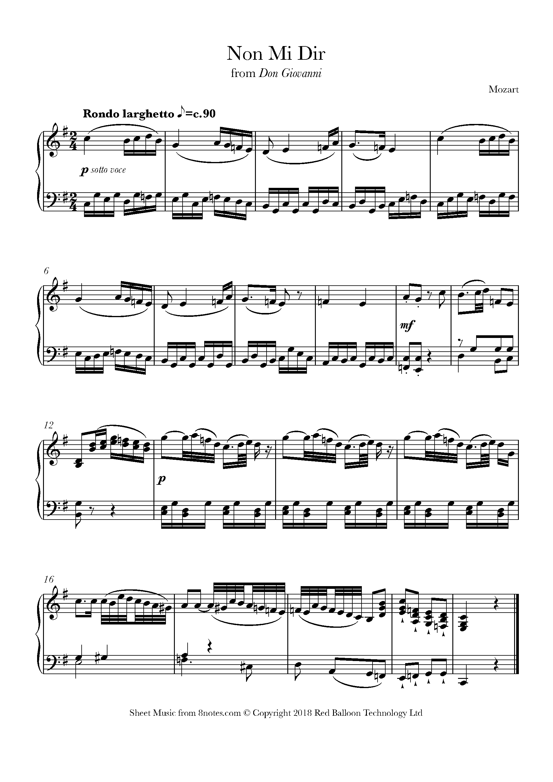 Mozart - Non Mi Dir from Don Giovanni Sheet music for Piano - 8notes.com