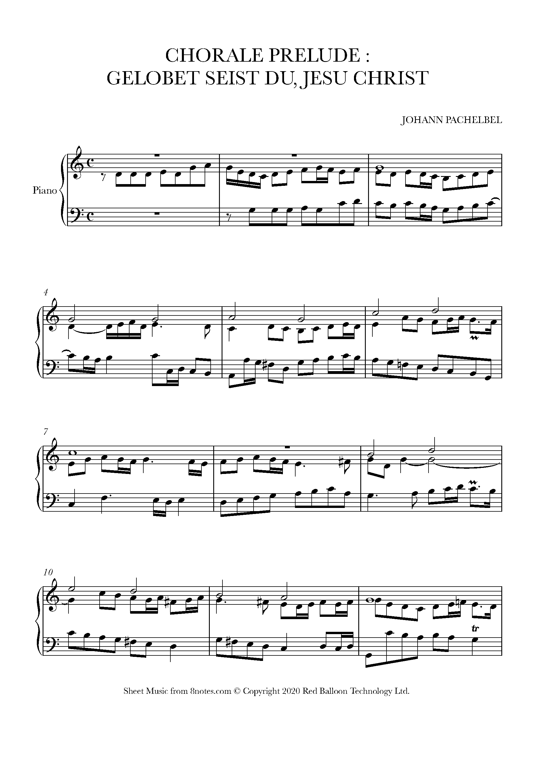 Pachelbel - GELOBET SEIST DU, JESU CHRIST Sheet music for Piano ...