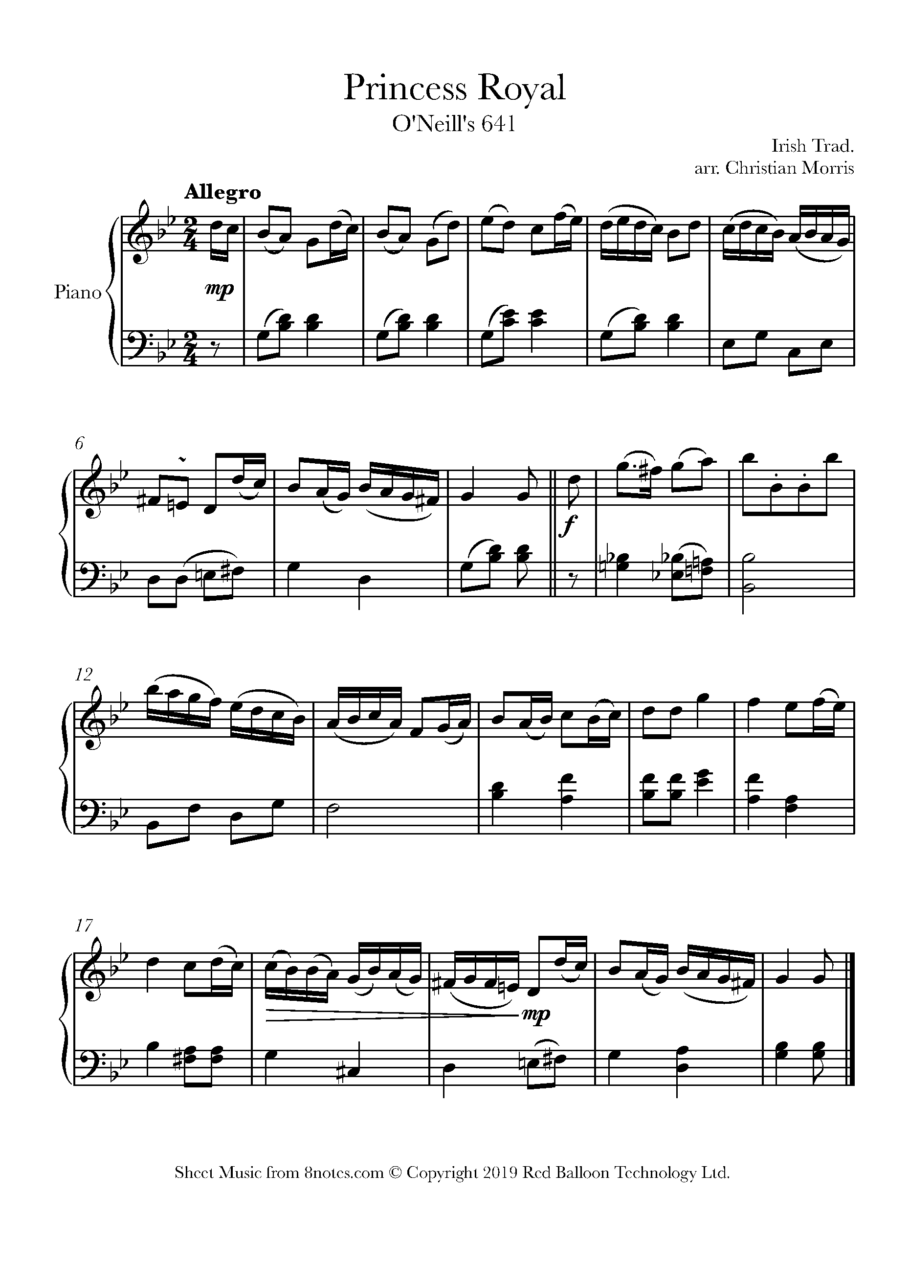 Princess Royal (Irish Folk Song) Sheet music for Piano - 8notes.com