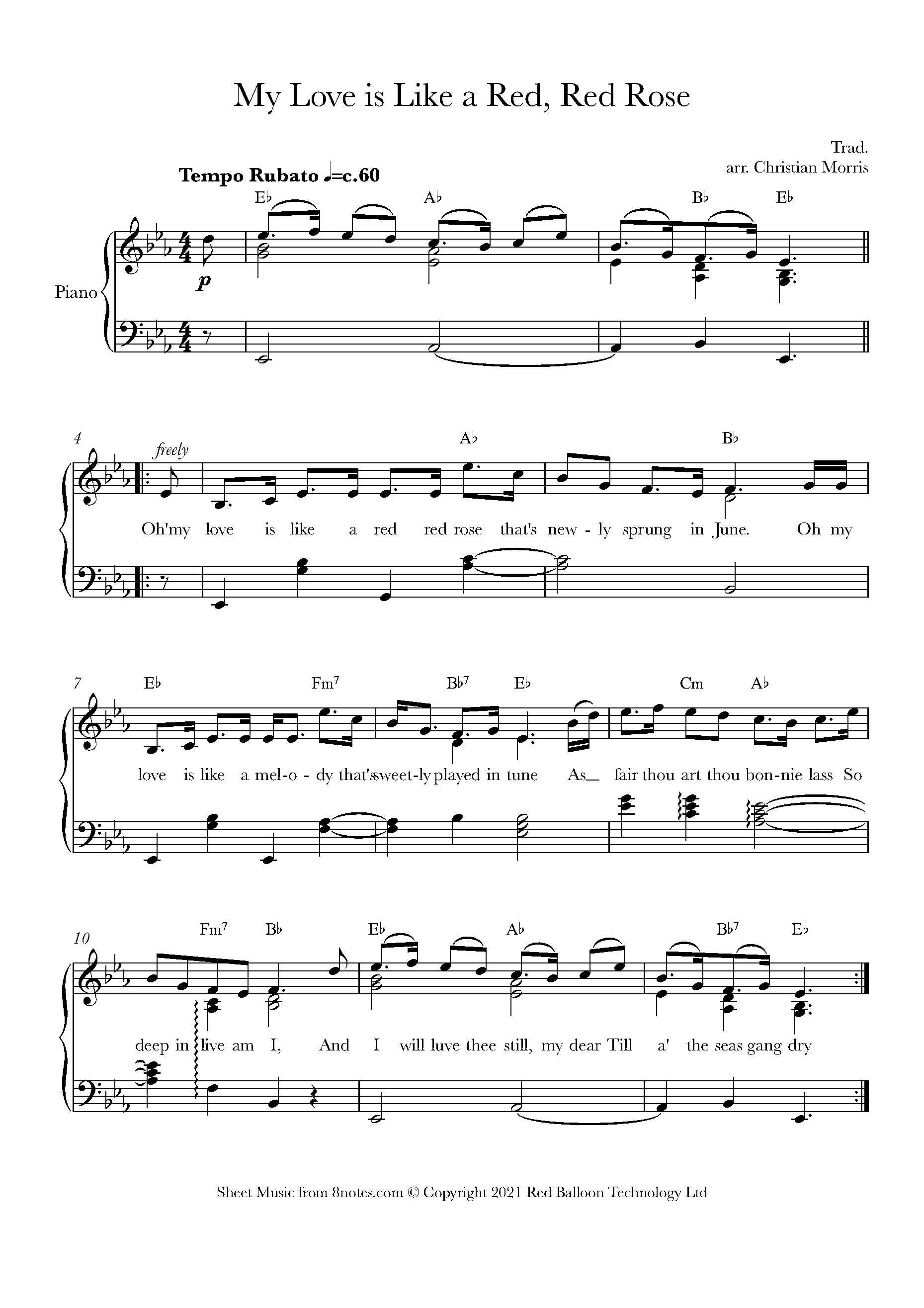 My Love is Like a Red Red Rose Sheet music for Piano - 8notes.com
