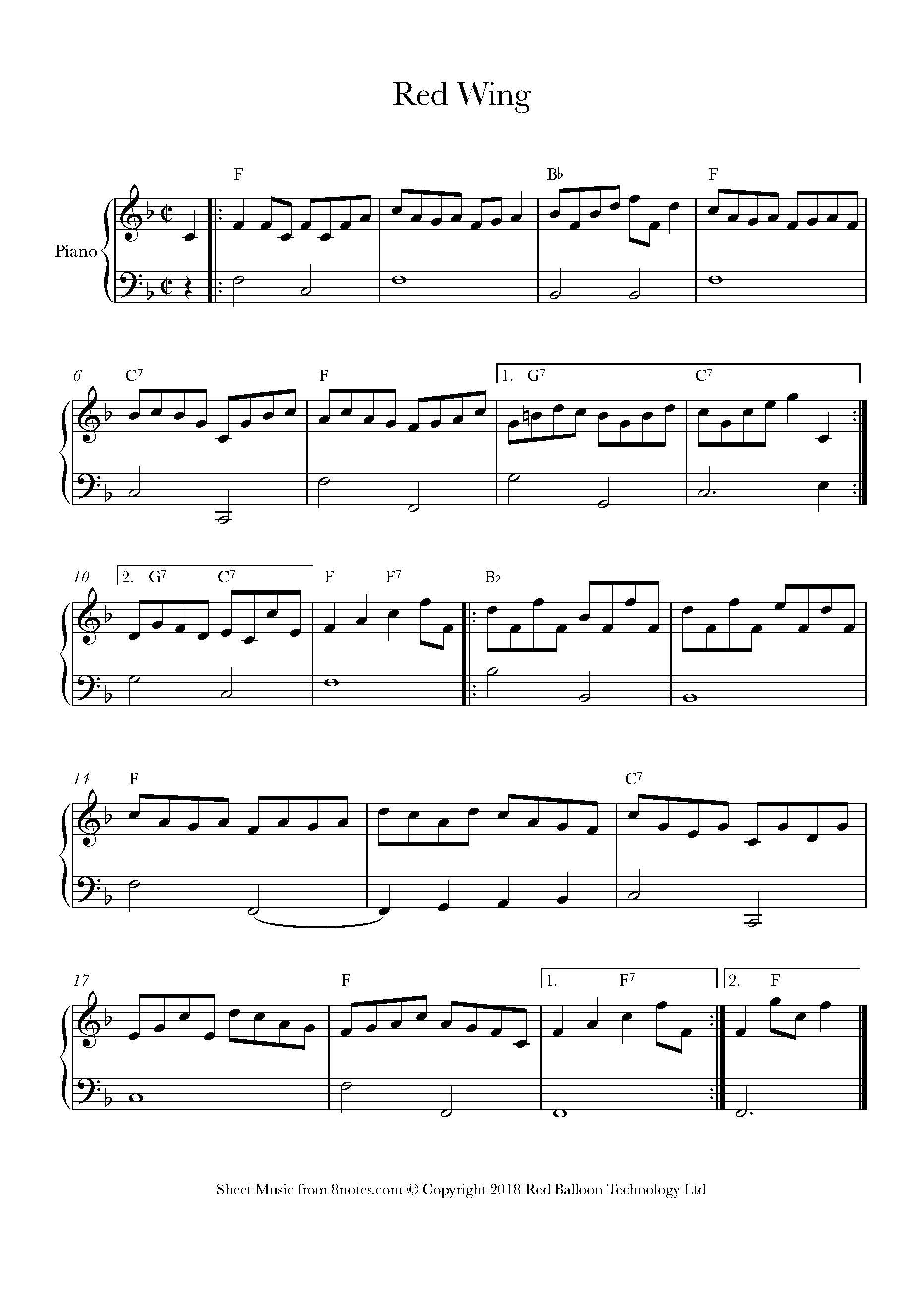Kerry Mills - Red Wing Sheet music for Piano - 8notes.com