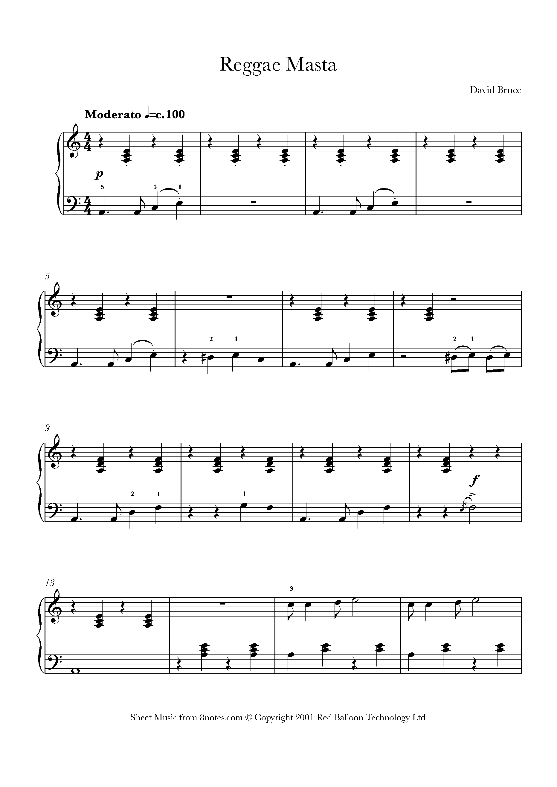 David Bruce - Reggae Masta Sheet music for Piano - 8notes.com
