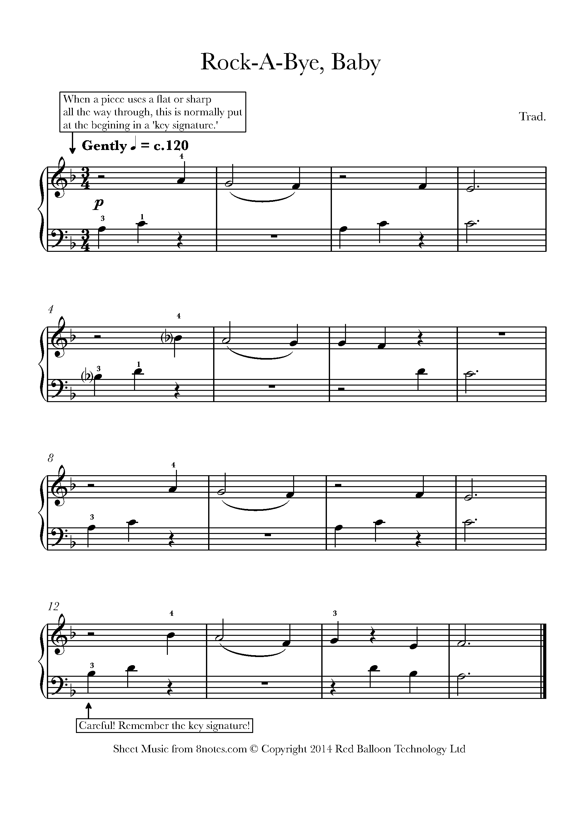 Rock-A-Bye, Baby Sheet music for Piano - 8notes.com