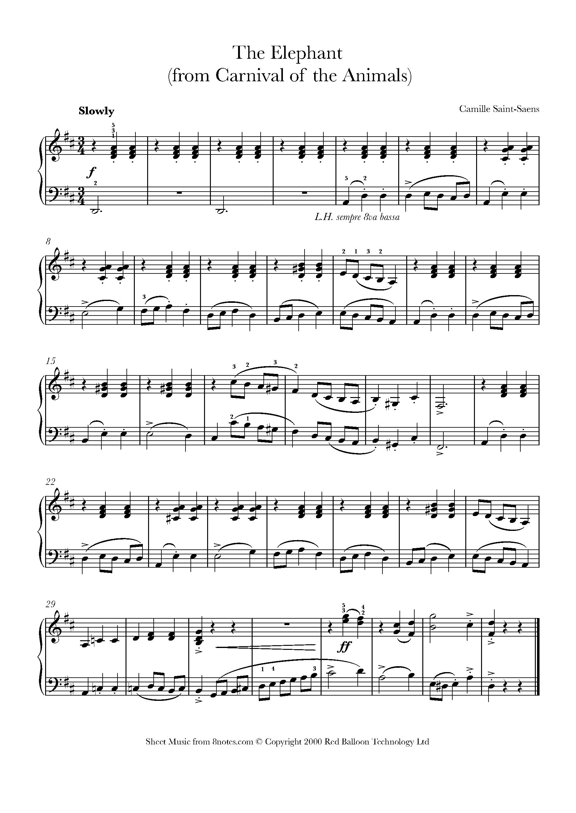 ﻿Saint-Saëns - The Elephant Sheet music for Piano - 8notes.com