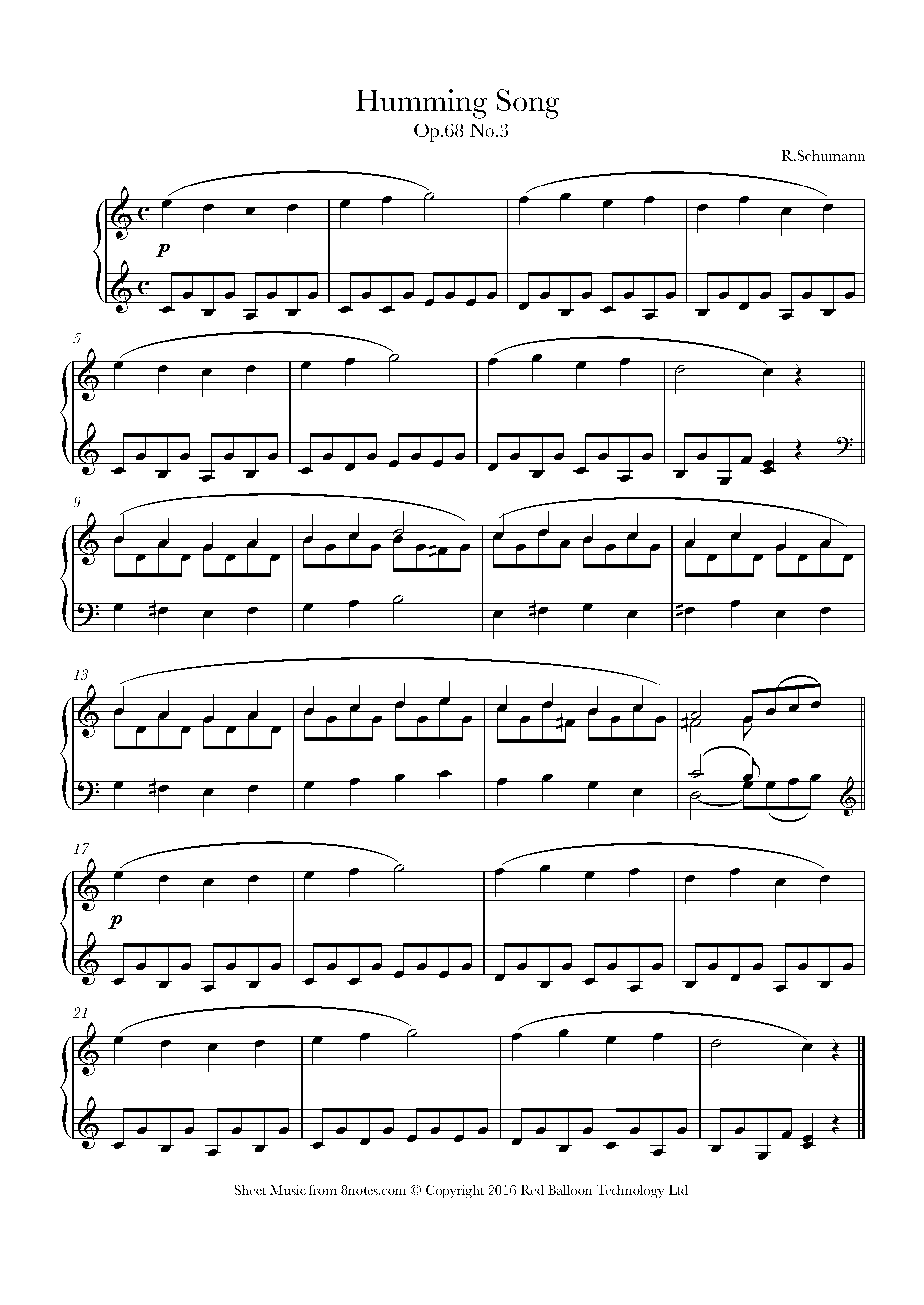 Schumann - Humming Song Op 68 No 3 (from Album for the Young) Sheet ...