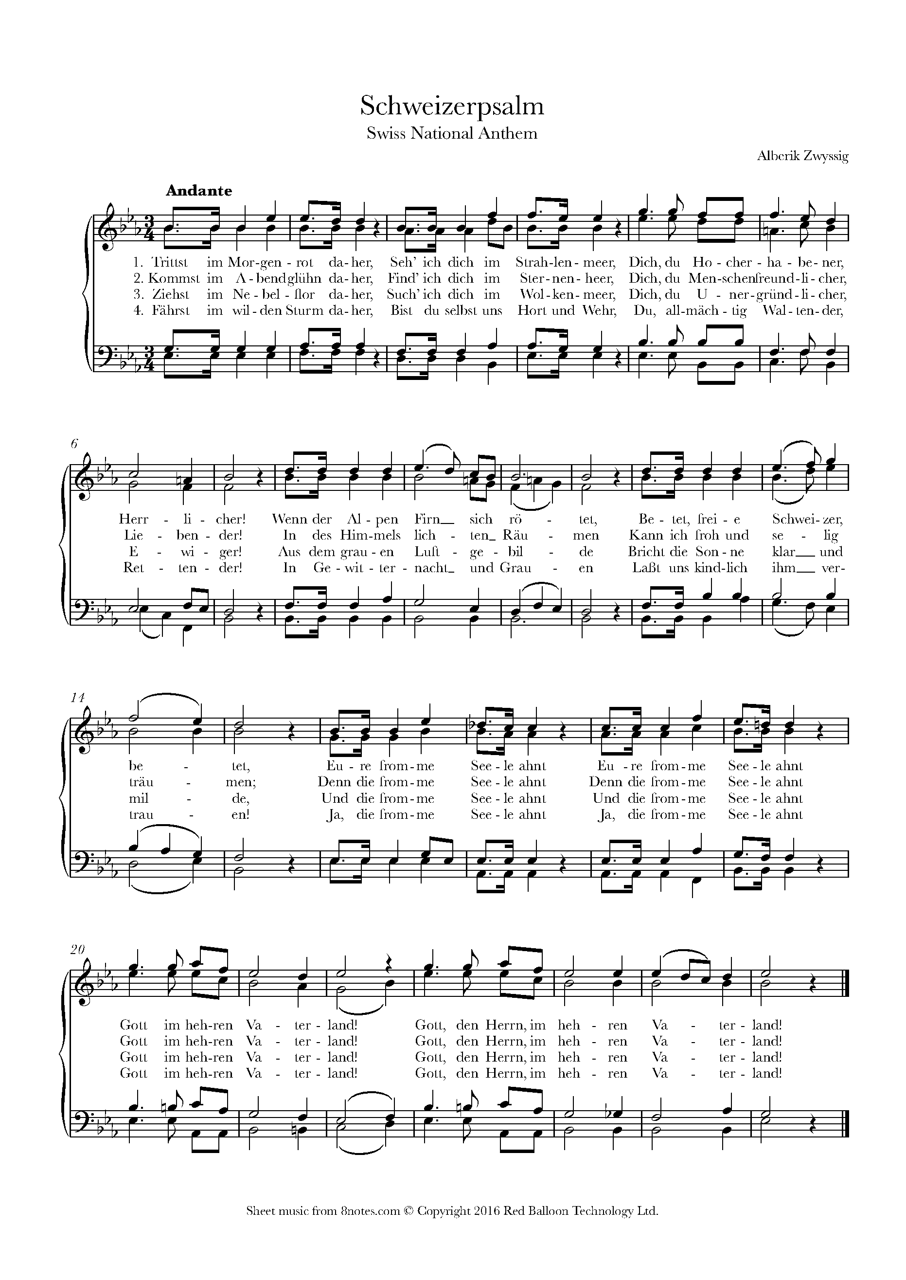 Zwyssig - Swiss National Anthem - Schweizerpsalm Sheet music for Piano ...