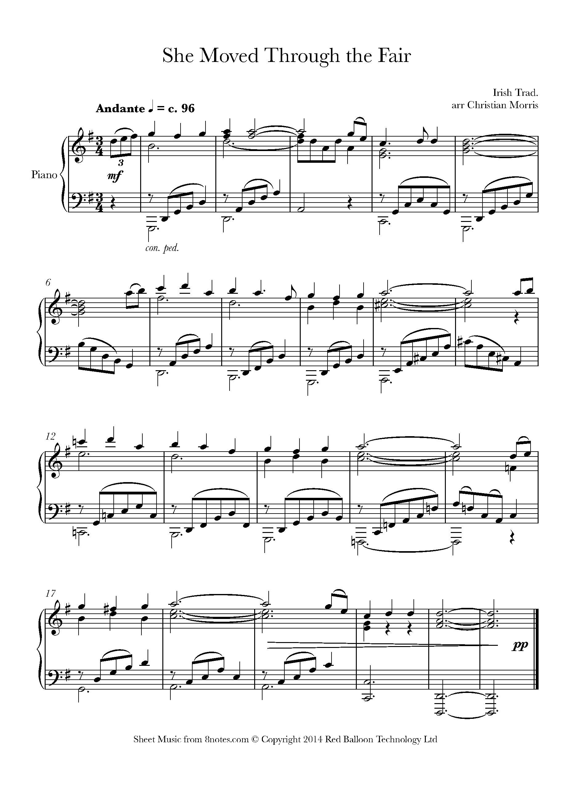 She Moved Through the Fair (Irish trad.) Sheet music for Piano - 8notes.com