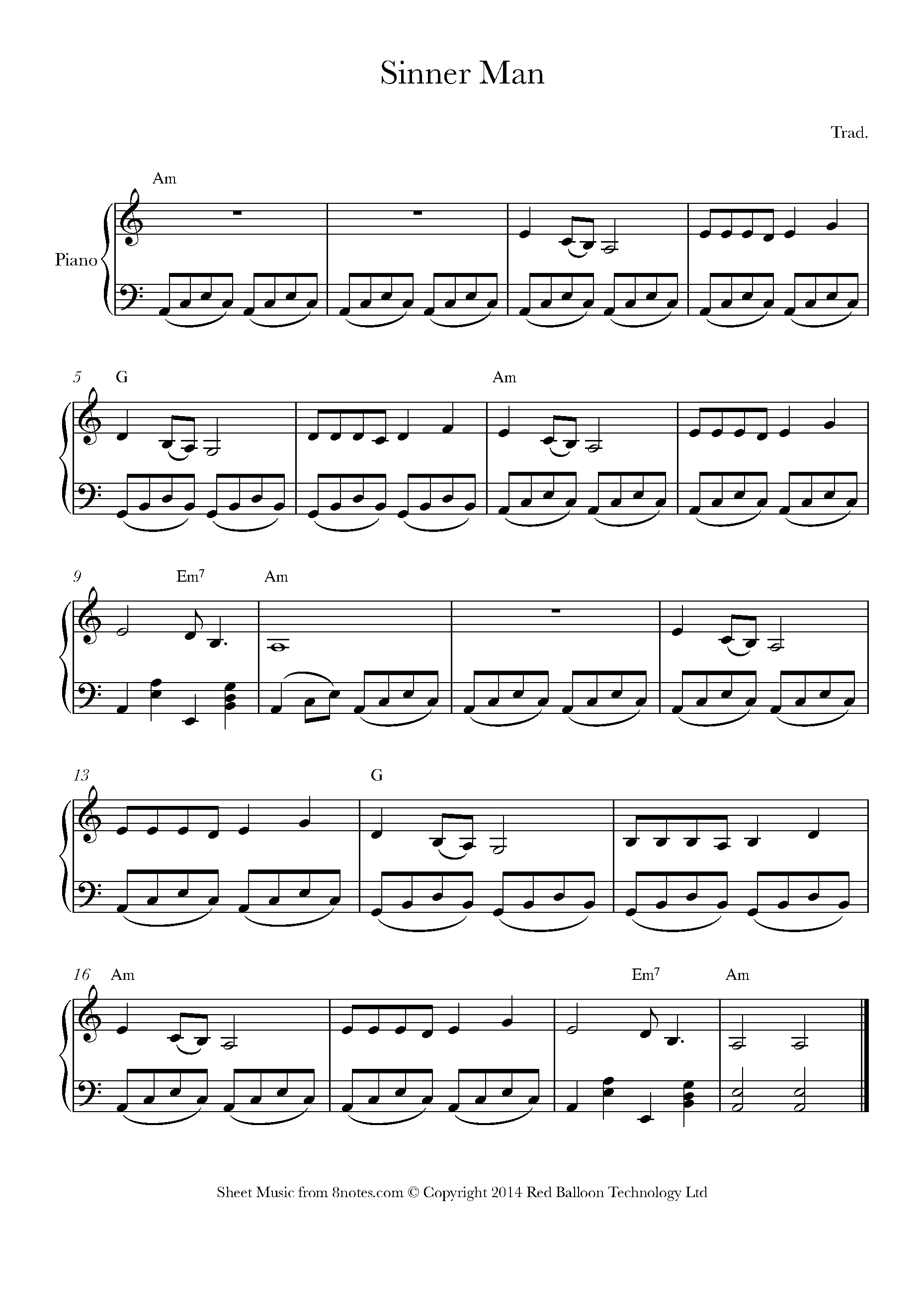 Nina Simone - Sinner Man Sheet music for Piano - 8notes.com