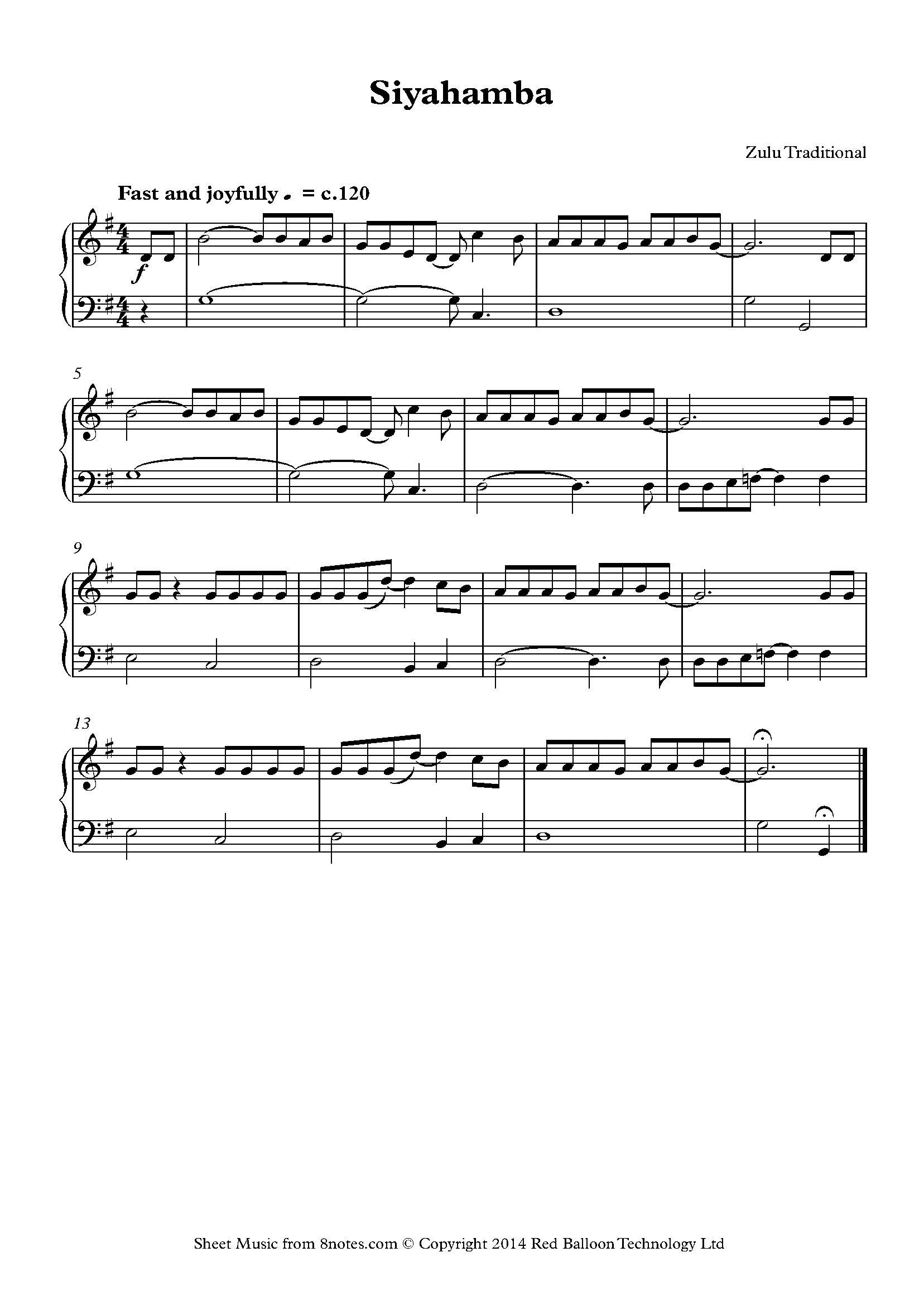 Siyahamba (Zulu Traditional) Sheet music for Piano - 8notes.com