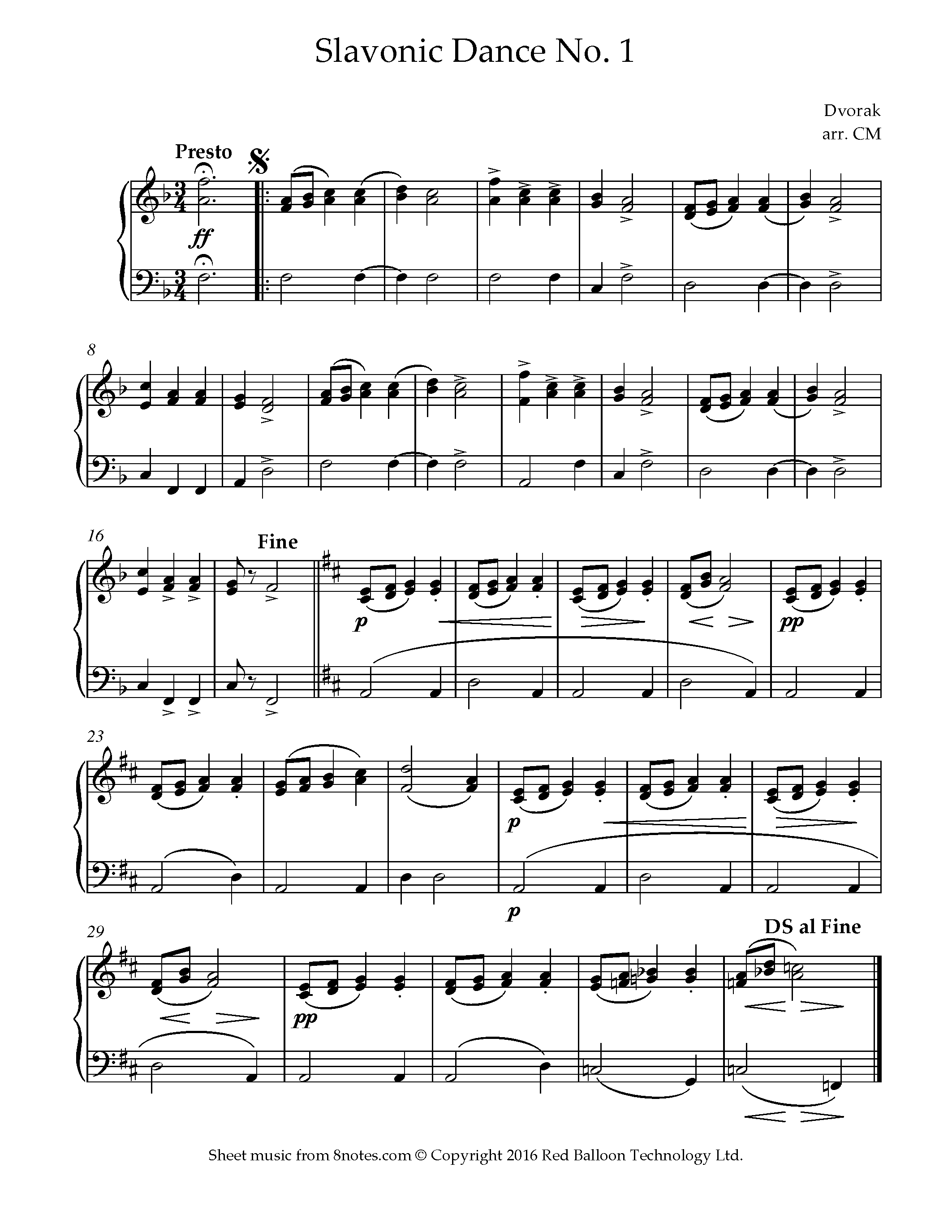 Dvořák - Slavonic Dance No. 1 Sheet music for Piano - 8notes.com