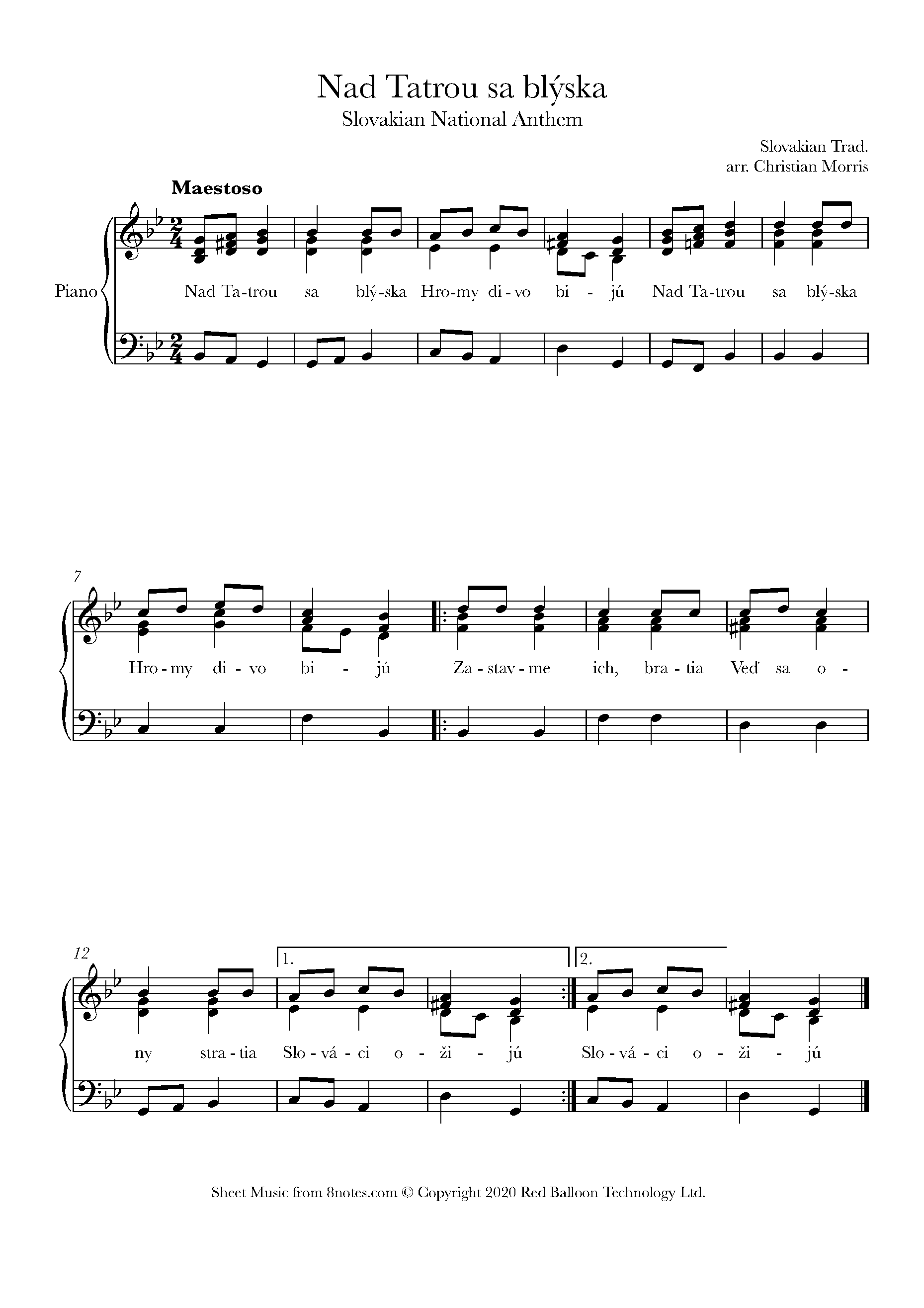 Nad Tatrou sa blyska (Slovakian National Anthem) Sheet music for Piano ...