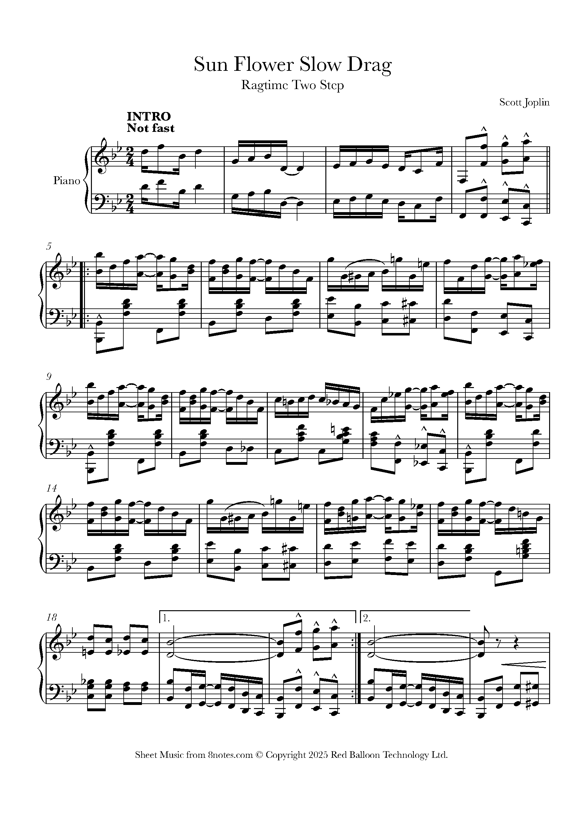 Joplin, Scott - Sunflower Slow Drag for Piano - Free Sheet music for ...