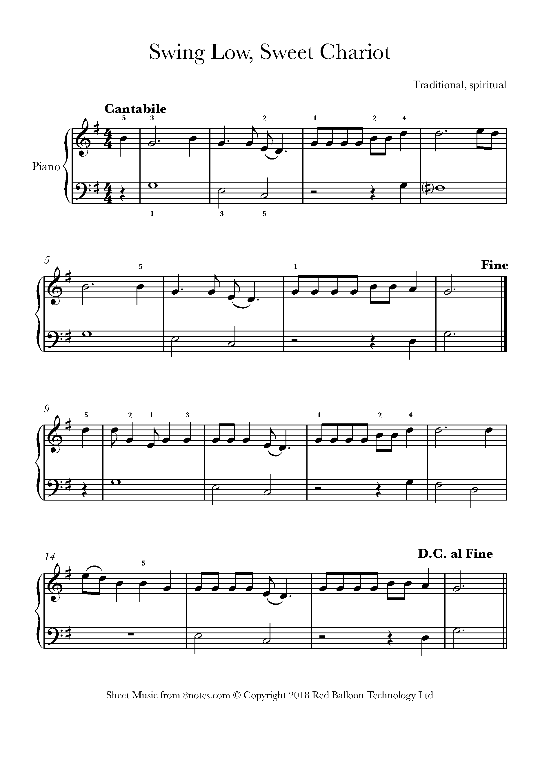 Swing Low, Sweet Chariot Sheet music for Piano - 8notes.com