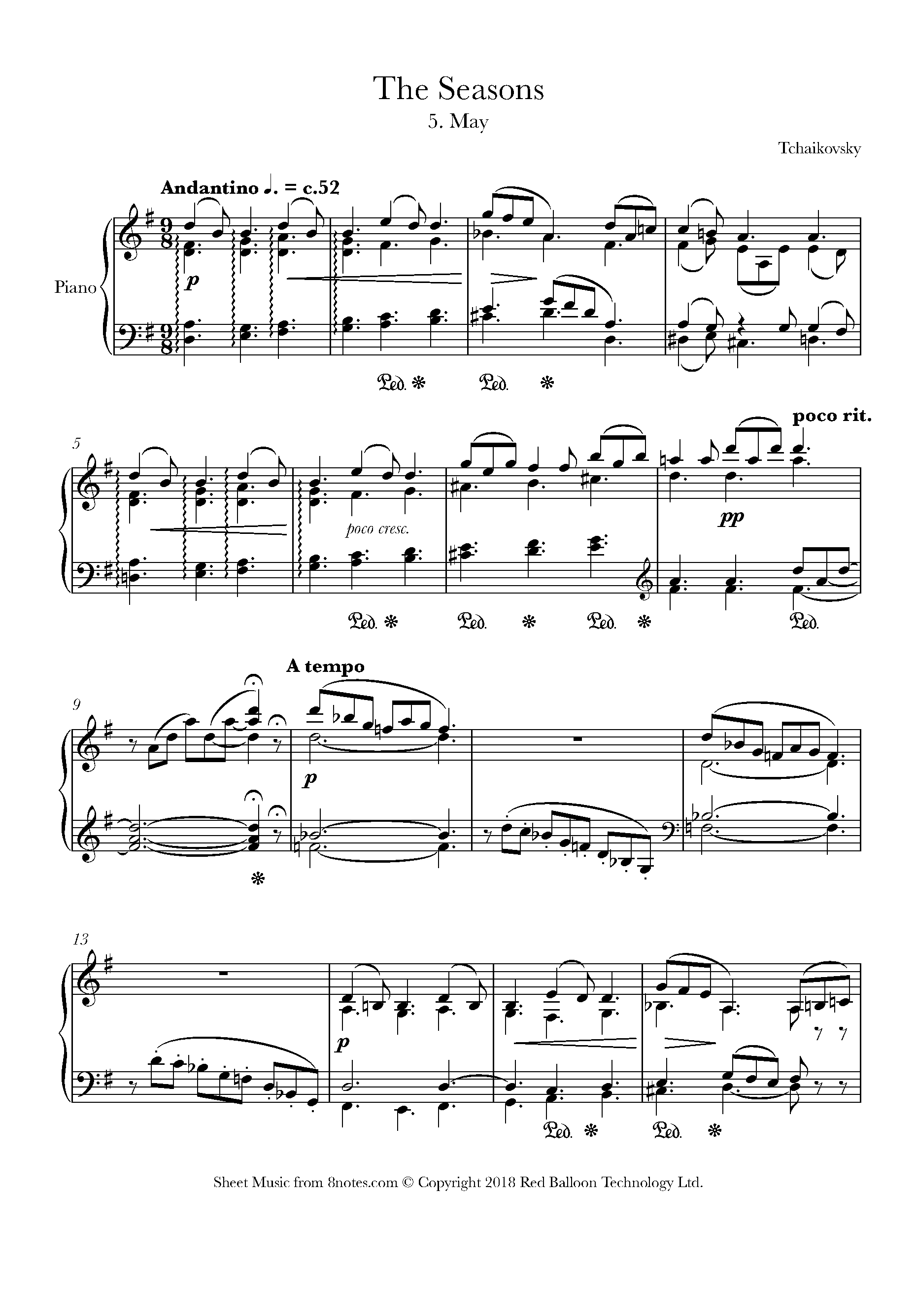 Tchaikovsky - May from The Seasons Op.37a Sheet music for Piano ...