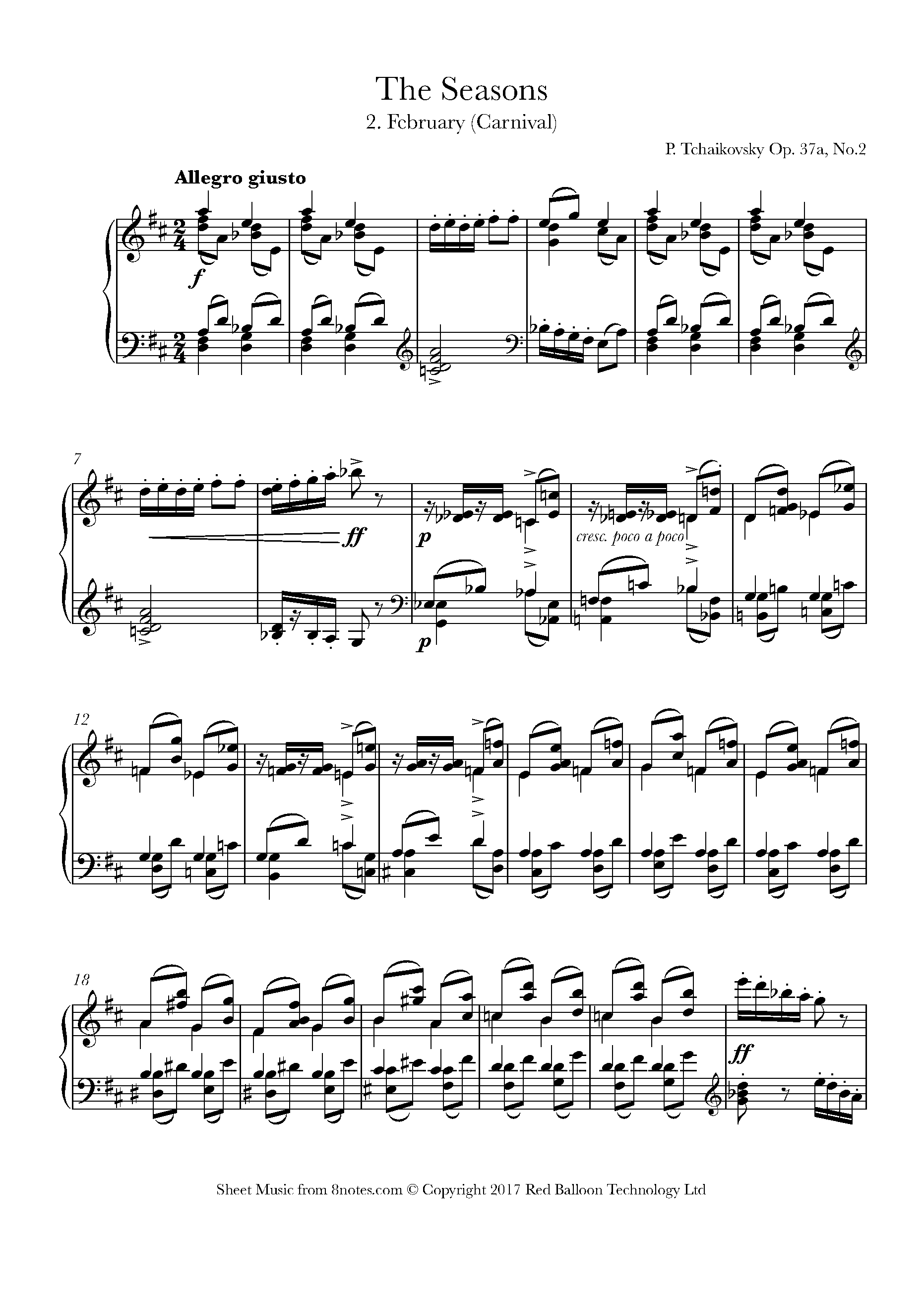 Tchaikovsky - The Seasons Op. 37a, No.2. February- Carnival Sheet music ...