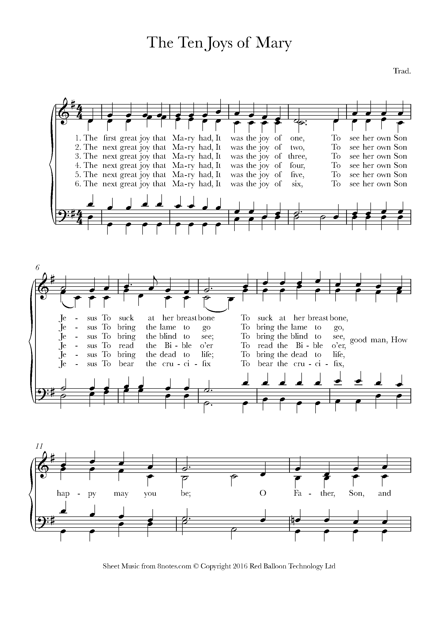 The Ten Joys of Mary Sheet music for Piano - 8notes.com