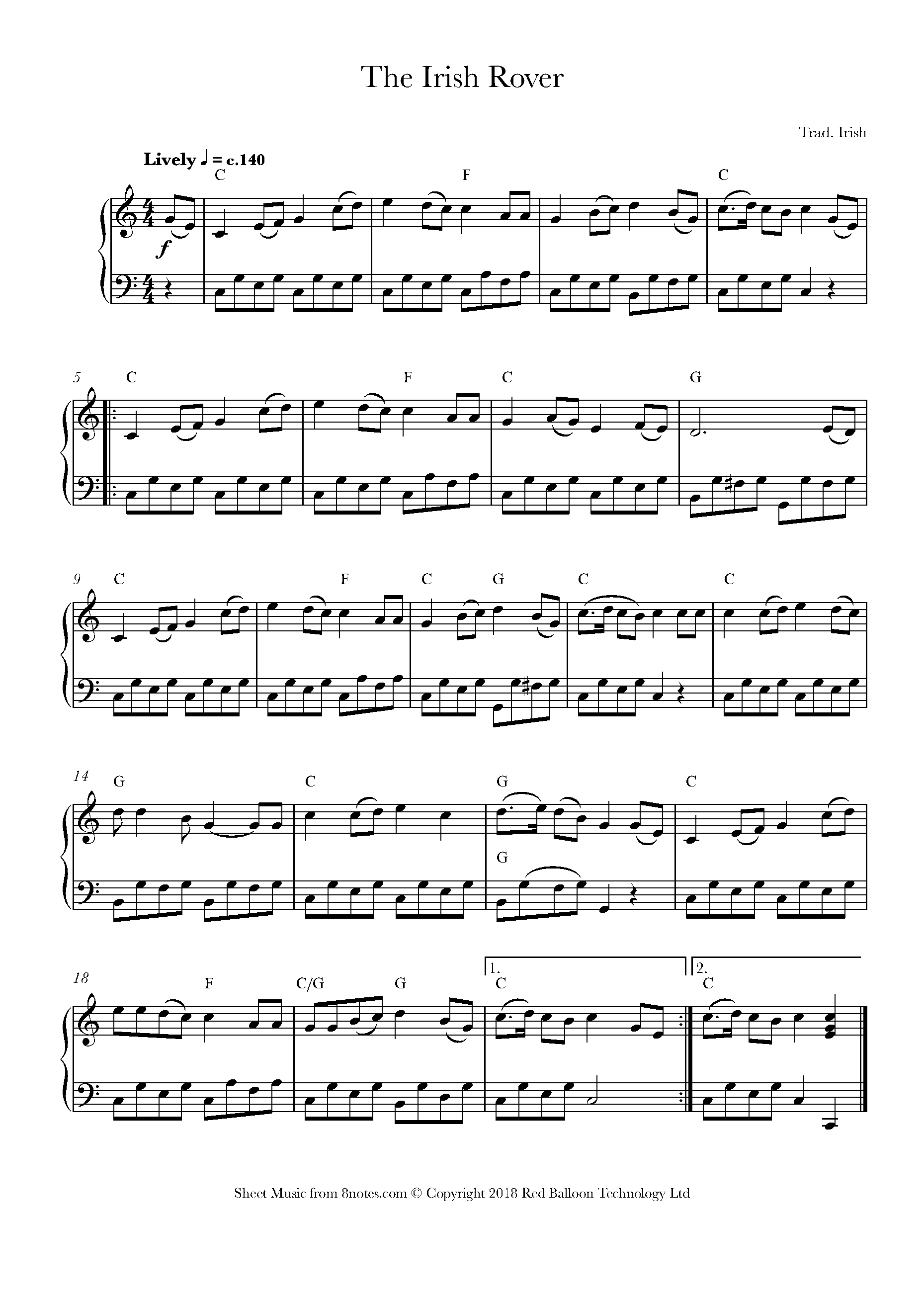 The Irish Rover Sheet music for Piano - 8notes.com