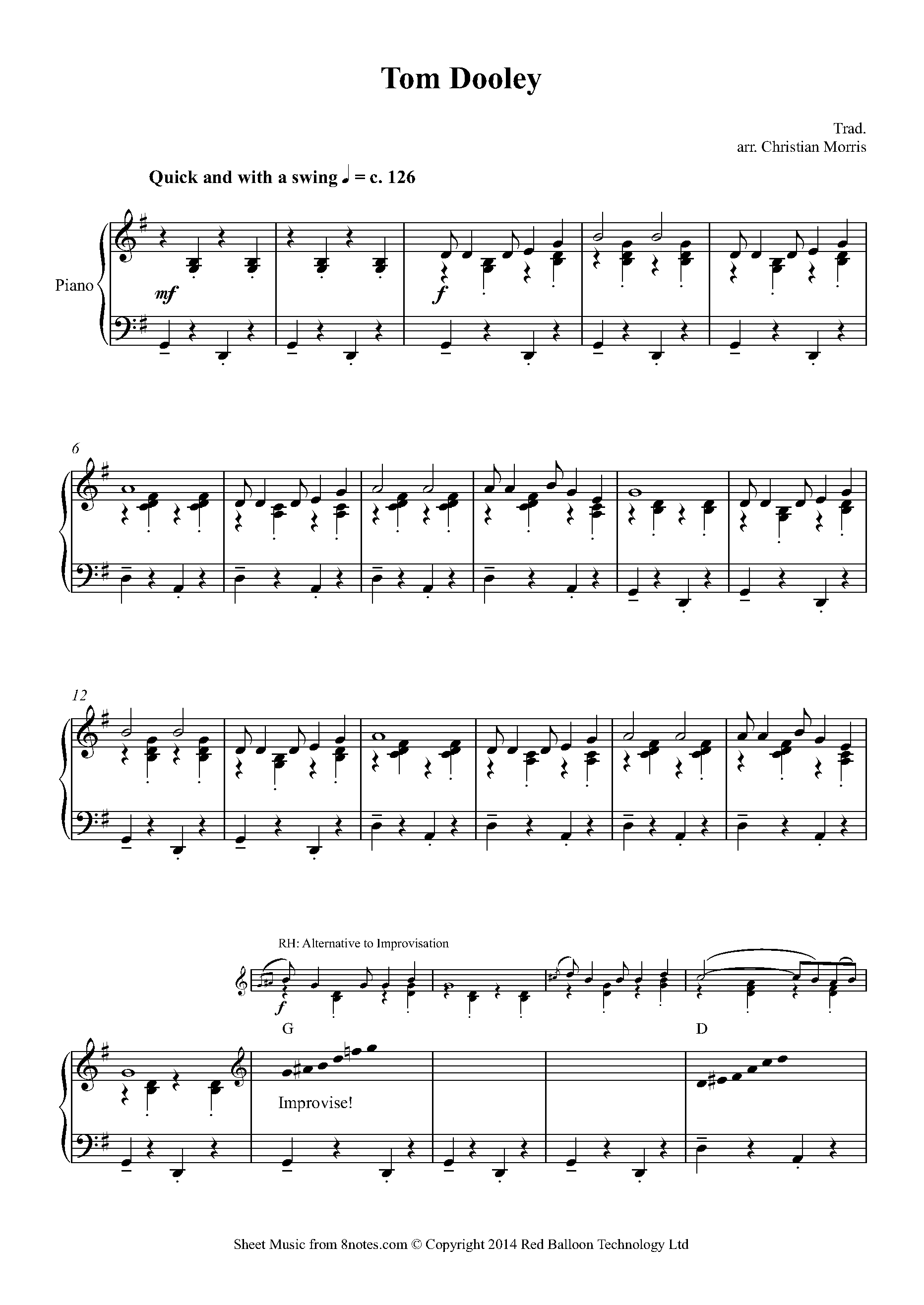 Tom Dooley Sheet music for Piano - 8notes.com
