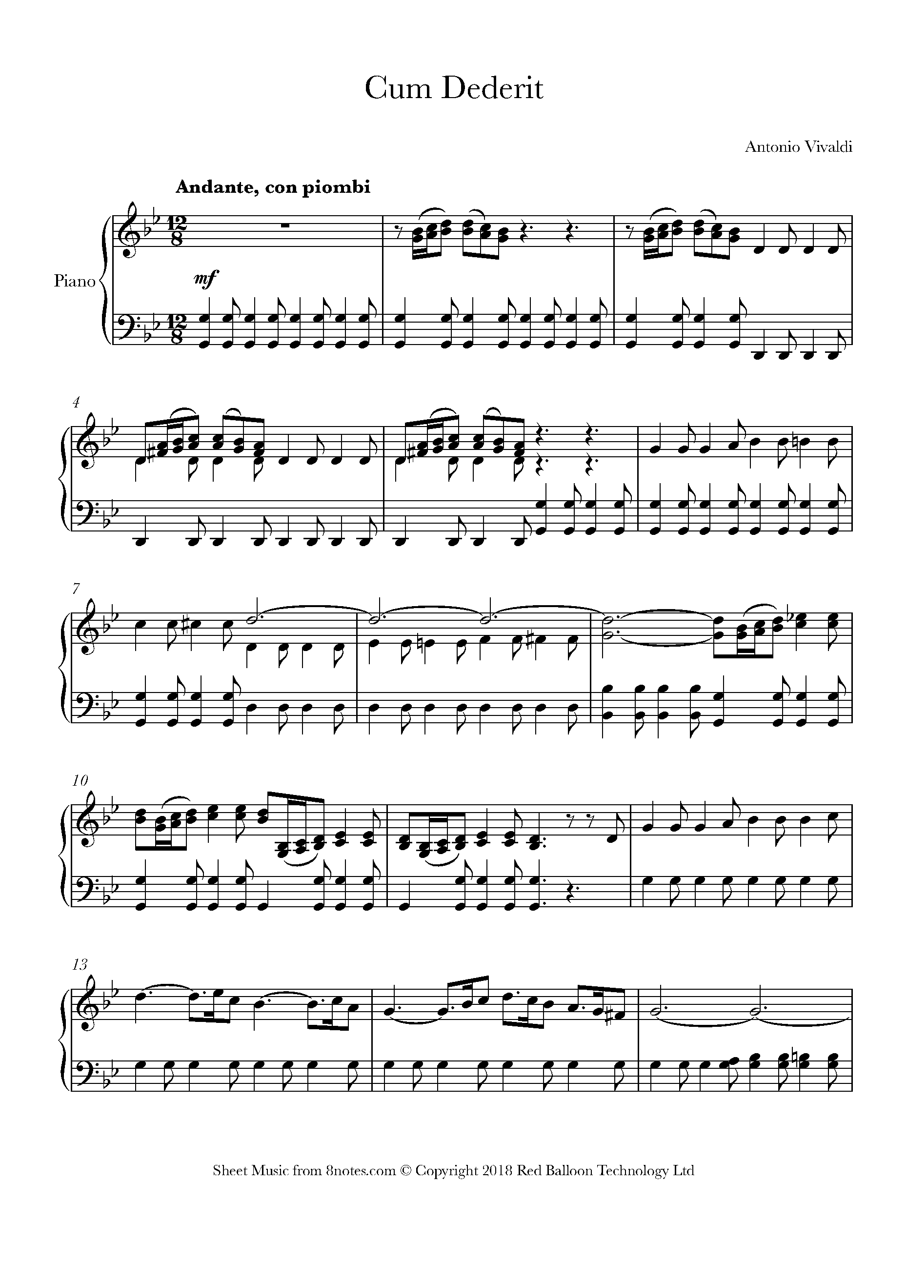 Vivaldi - Cum Dederit from Nisi Dominus Sheet music for Piano - 8notes.com