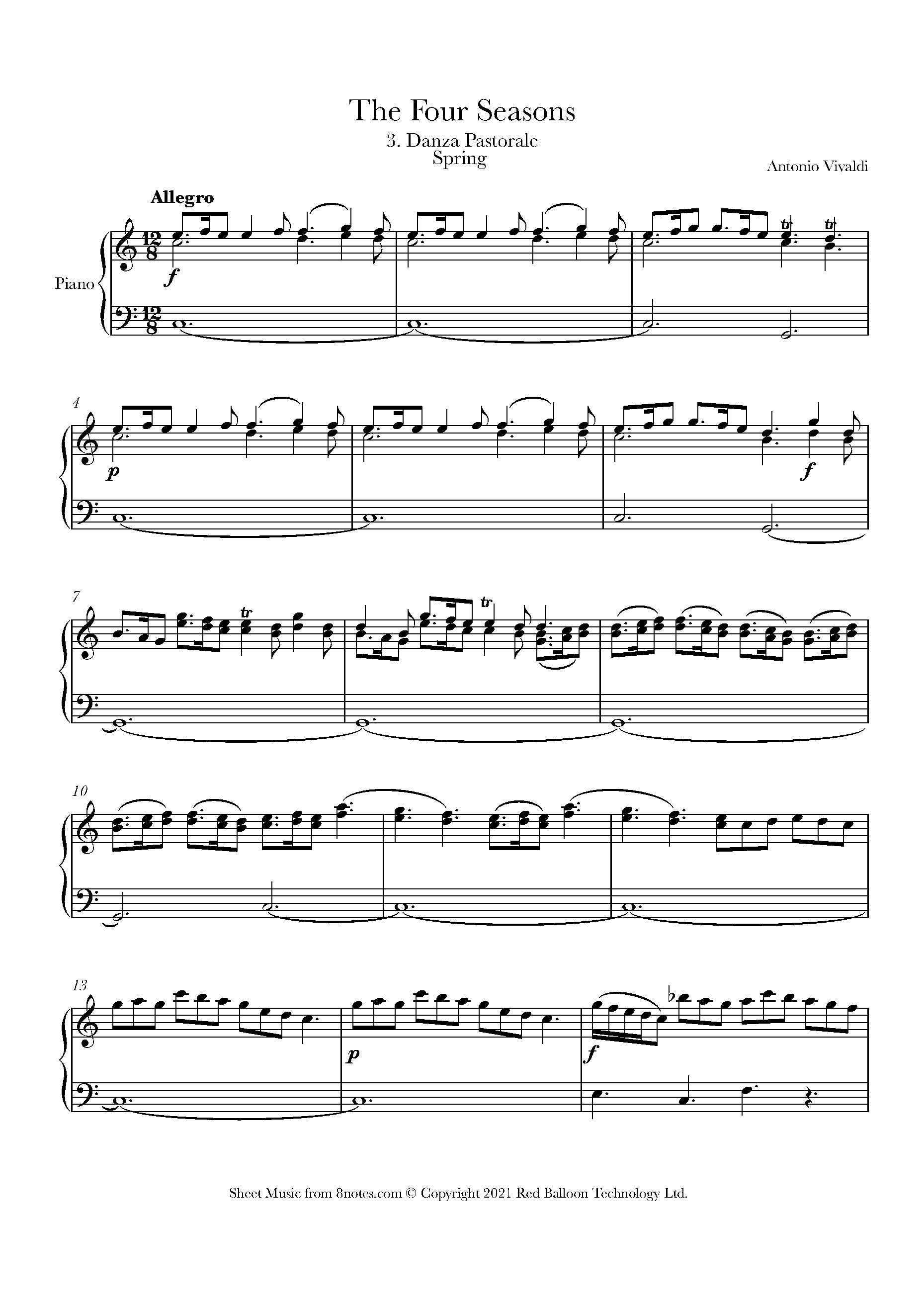 Vivaldi - Spring from the Four Seasons, 3. Danza Pastorale Sheet music ...
