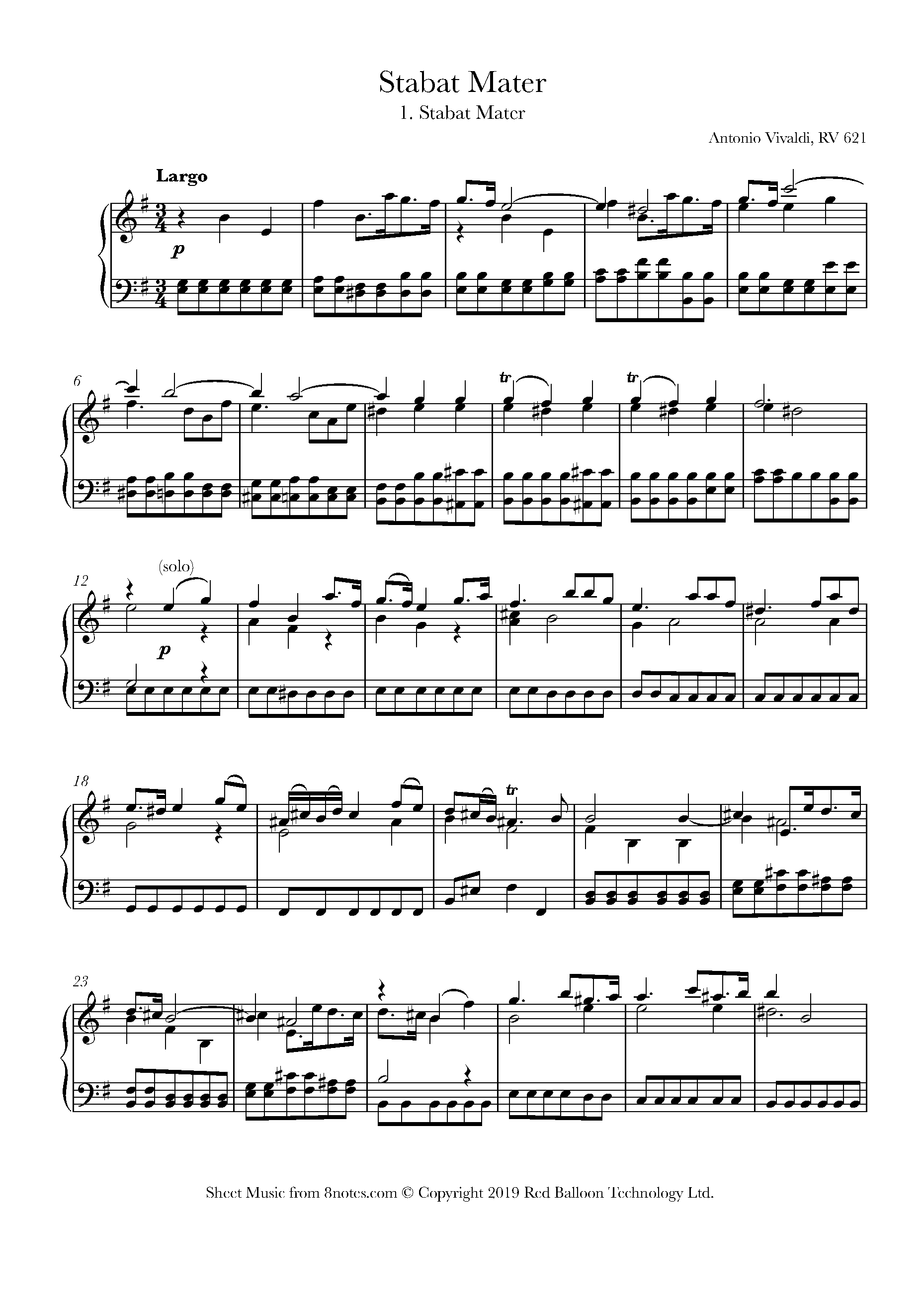 Vivaldi - Stabat Mater, RV 621, 1st Movement Sheet music for Piano ...