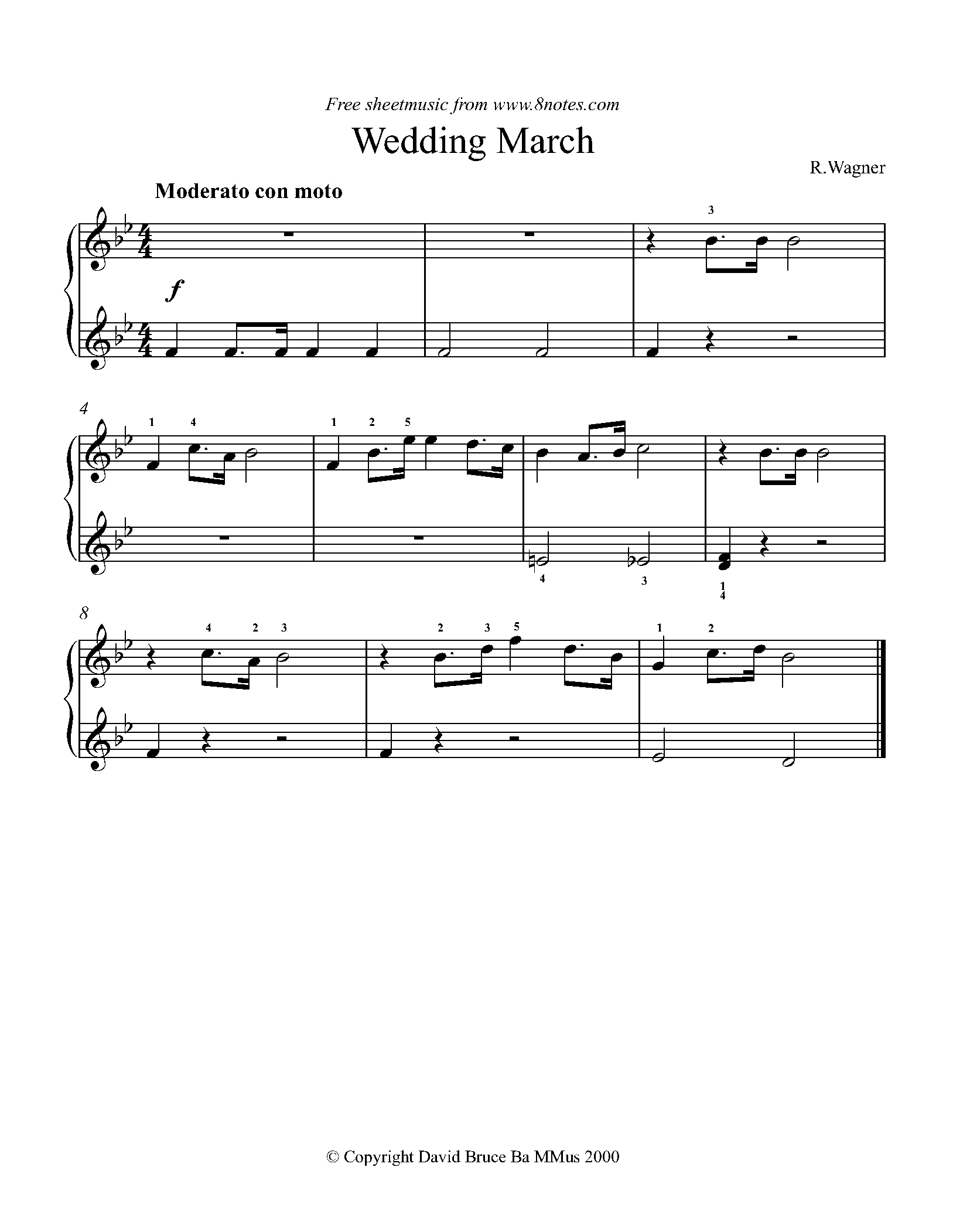 Wagner - Wedding March (beginners) Sheet music for Piano - 8notes.com