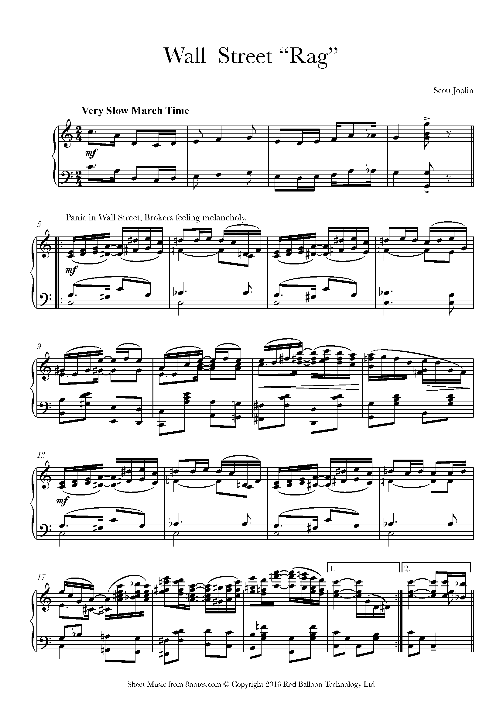 Scott Joplin - Wall Street Rag Sheet music for Piano - 8notes.com