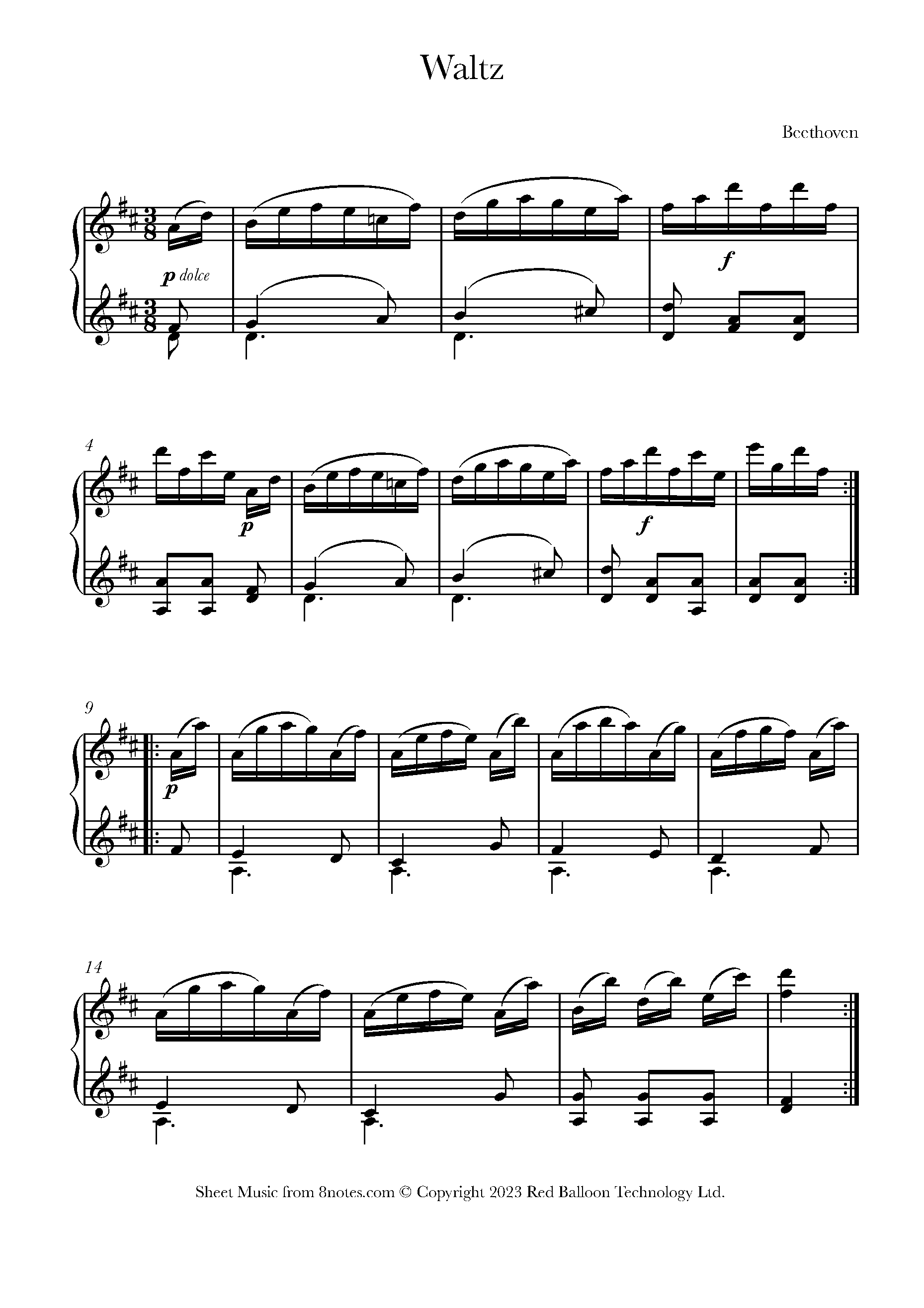 Beethoven, Ludwig van - Waltz, WoO 85 Sheet music for Piano - 8notes.com