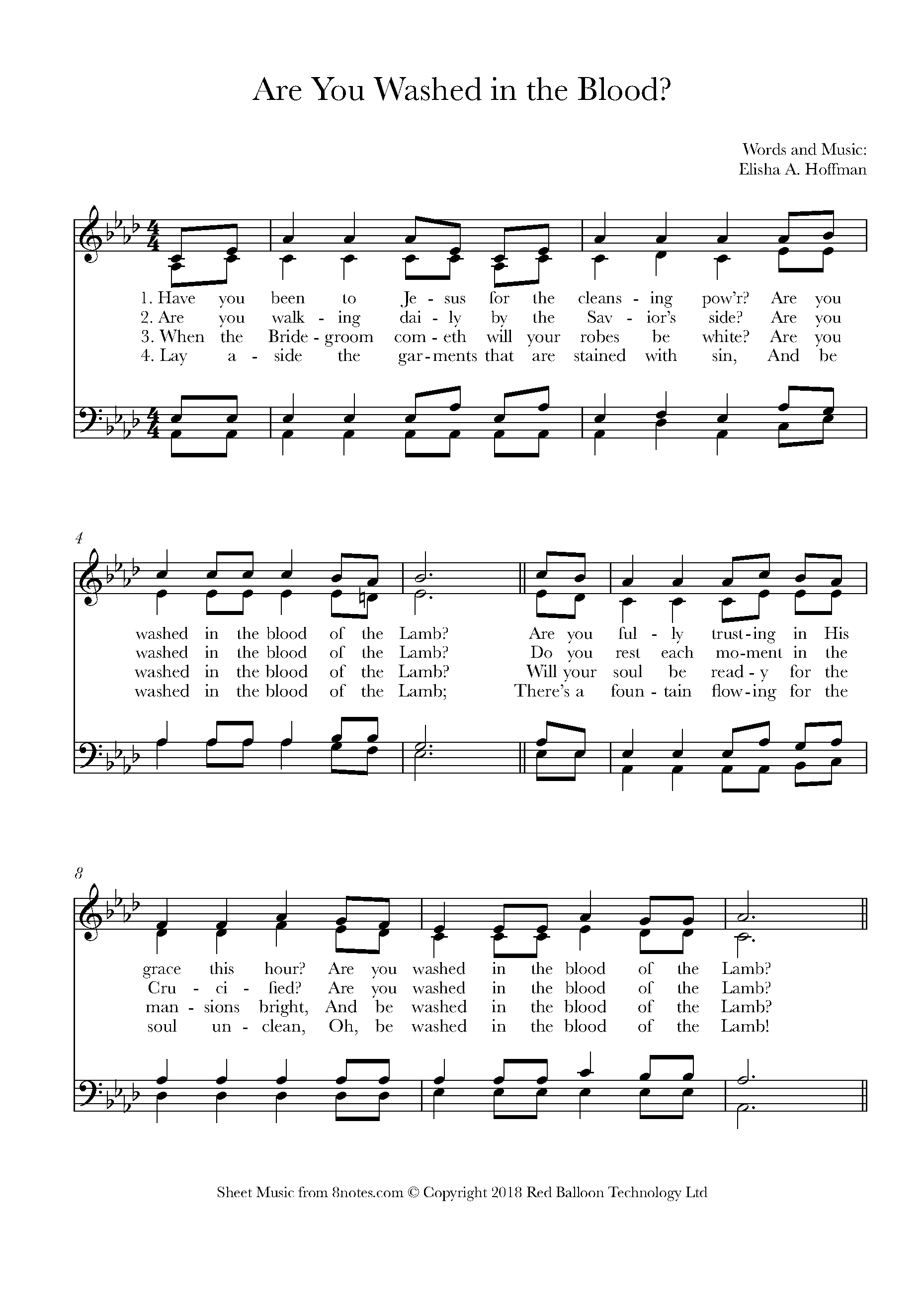 Hoffman - Are You Washed in the Blood? Sheet music for Piano - 8notes.com