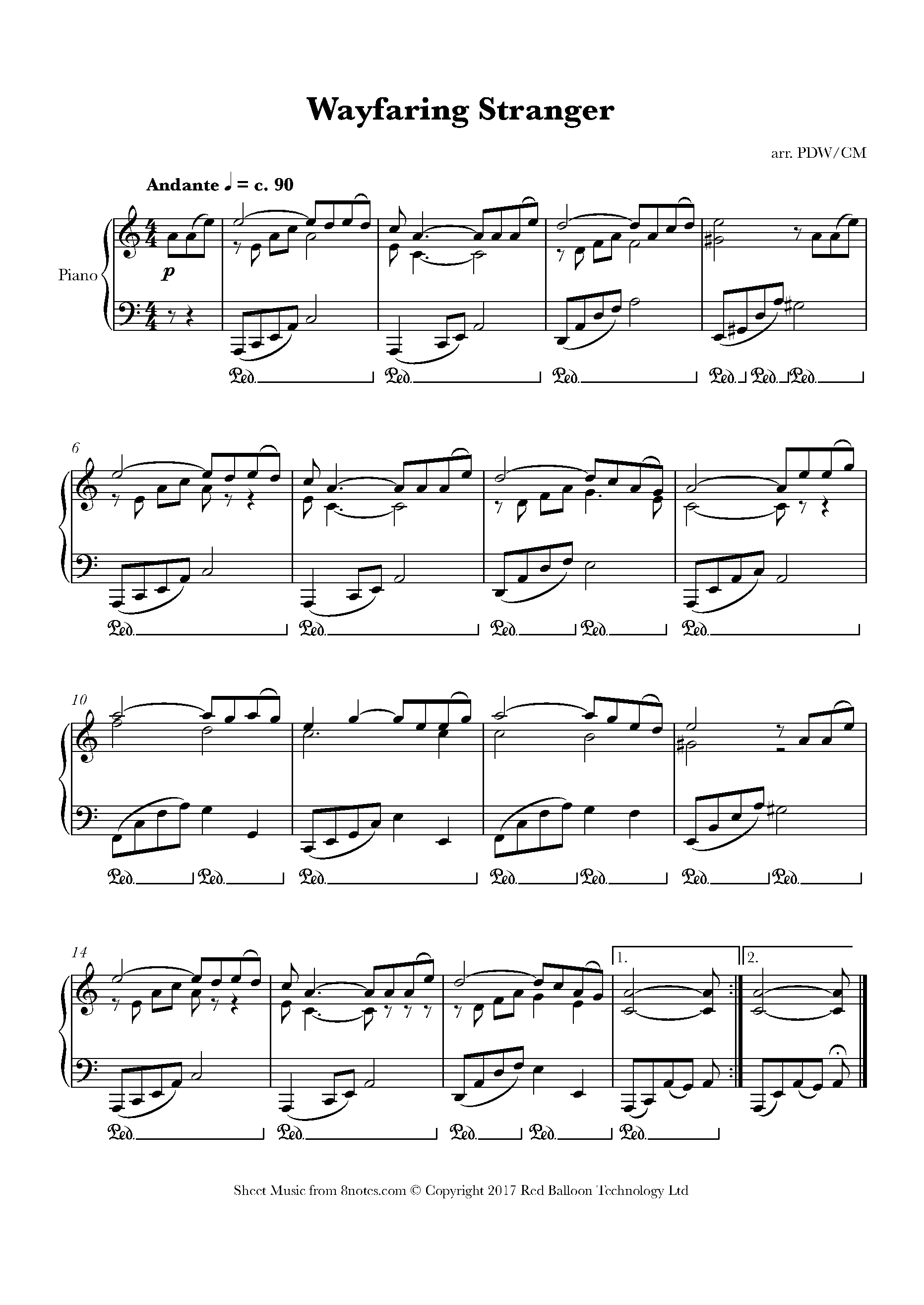 Wayfaring Stranger Sheet Music For Piano