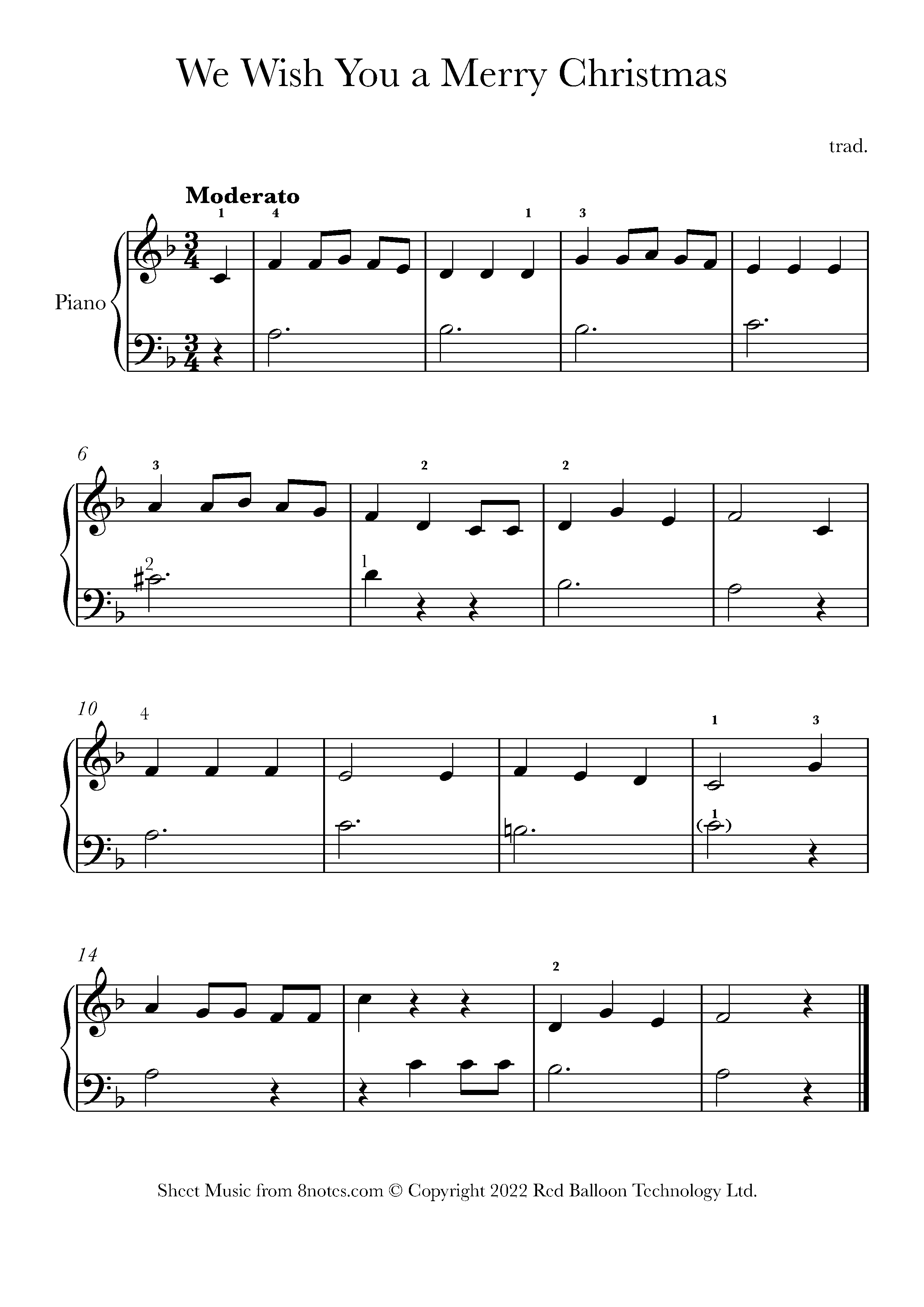 We Wish You a Merry Christmas (Beginner) Sheet music for Piano - 8notes.com