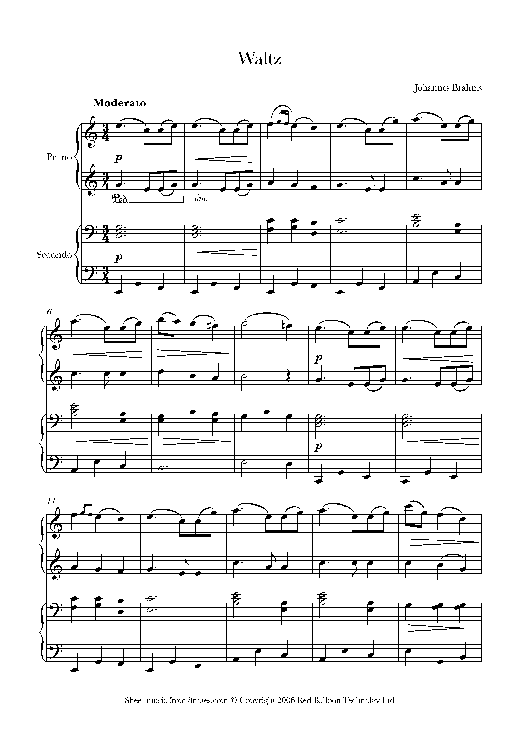 Brahms - Waltz Sheet music for Piano Duet - 8notes.com