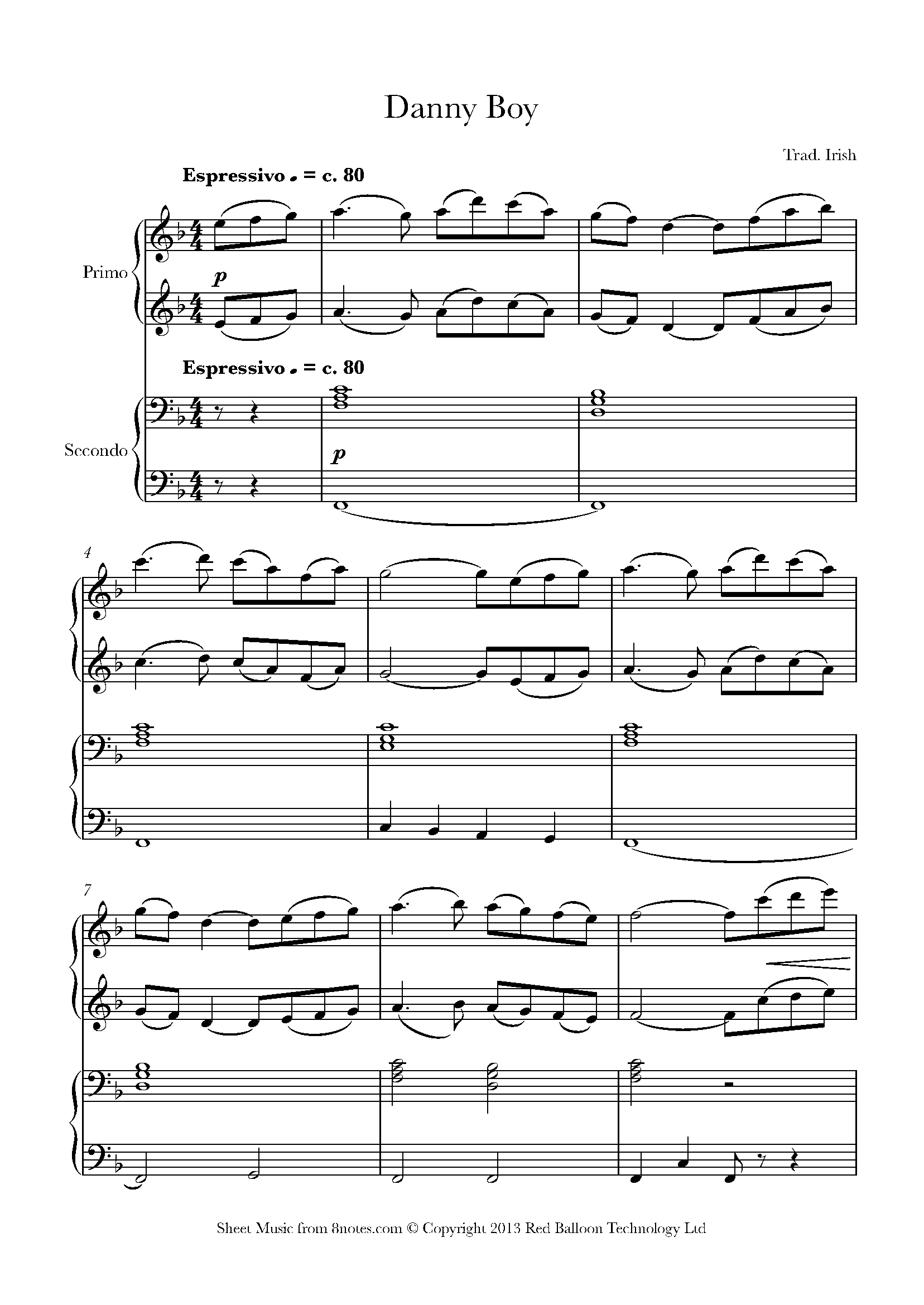 Oh Danny Boy (Londonderry Air) Sheet music for Piano Duet - 8notes.com