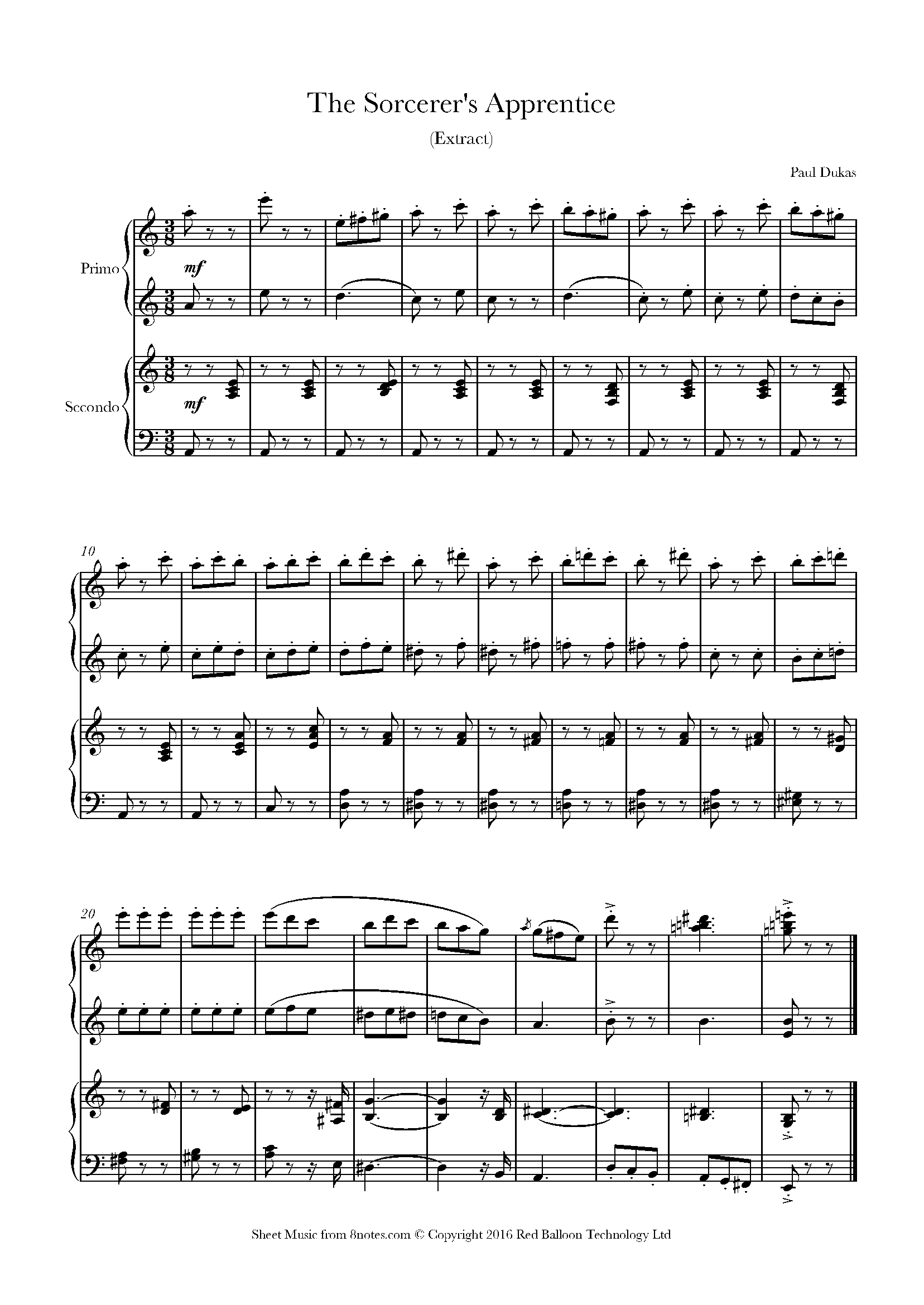 Dukas - The Sorcerers Apprentice (extract) Sheet music for Piano Duet ...