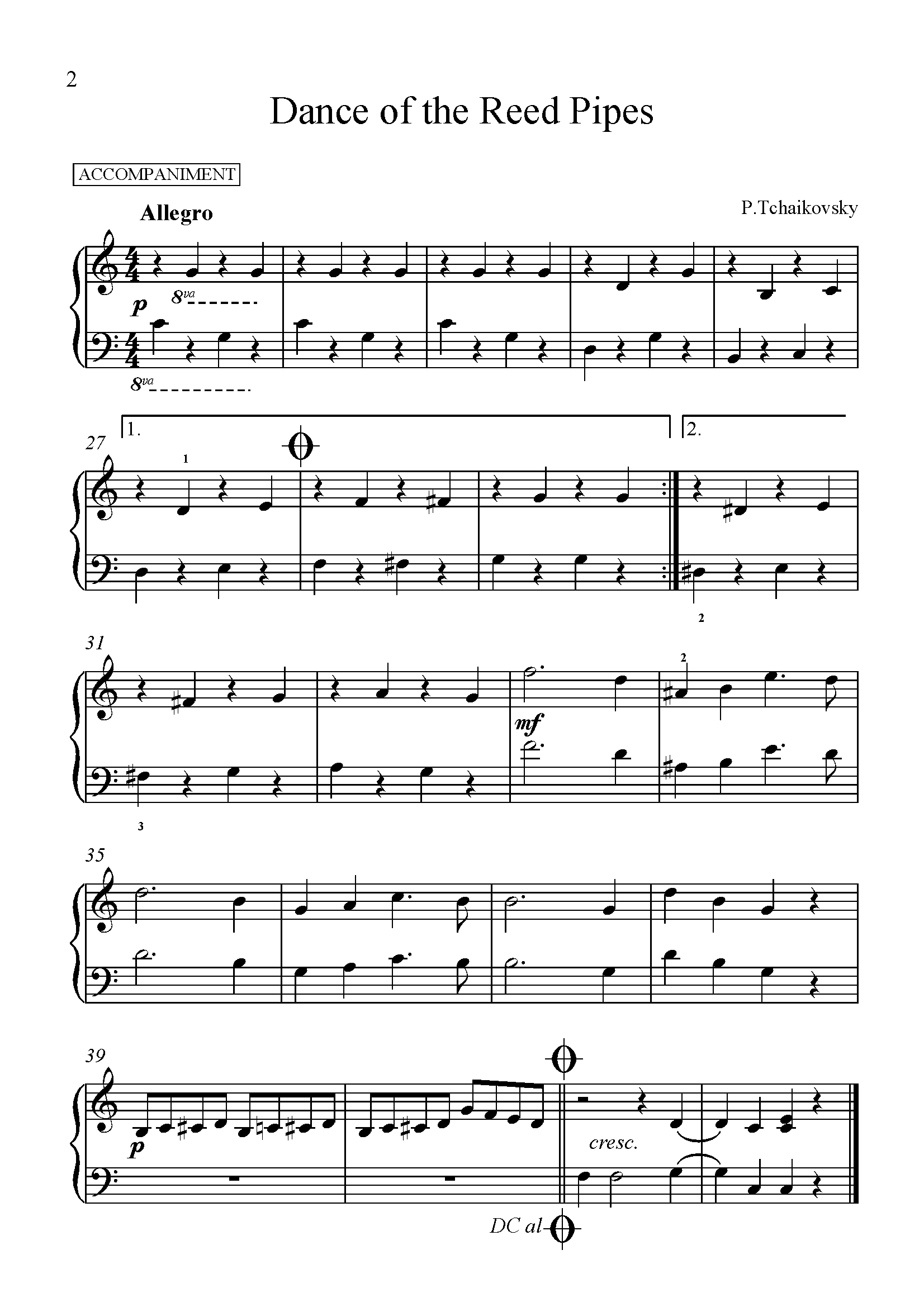 Tchaikovsky - Dance of the reed pipes Sheet music for Piano Duet ...