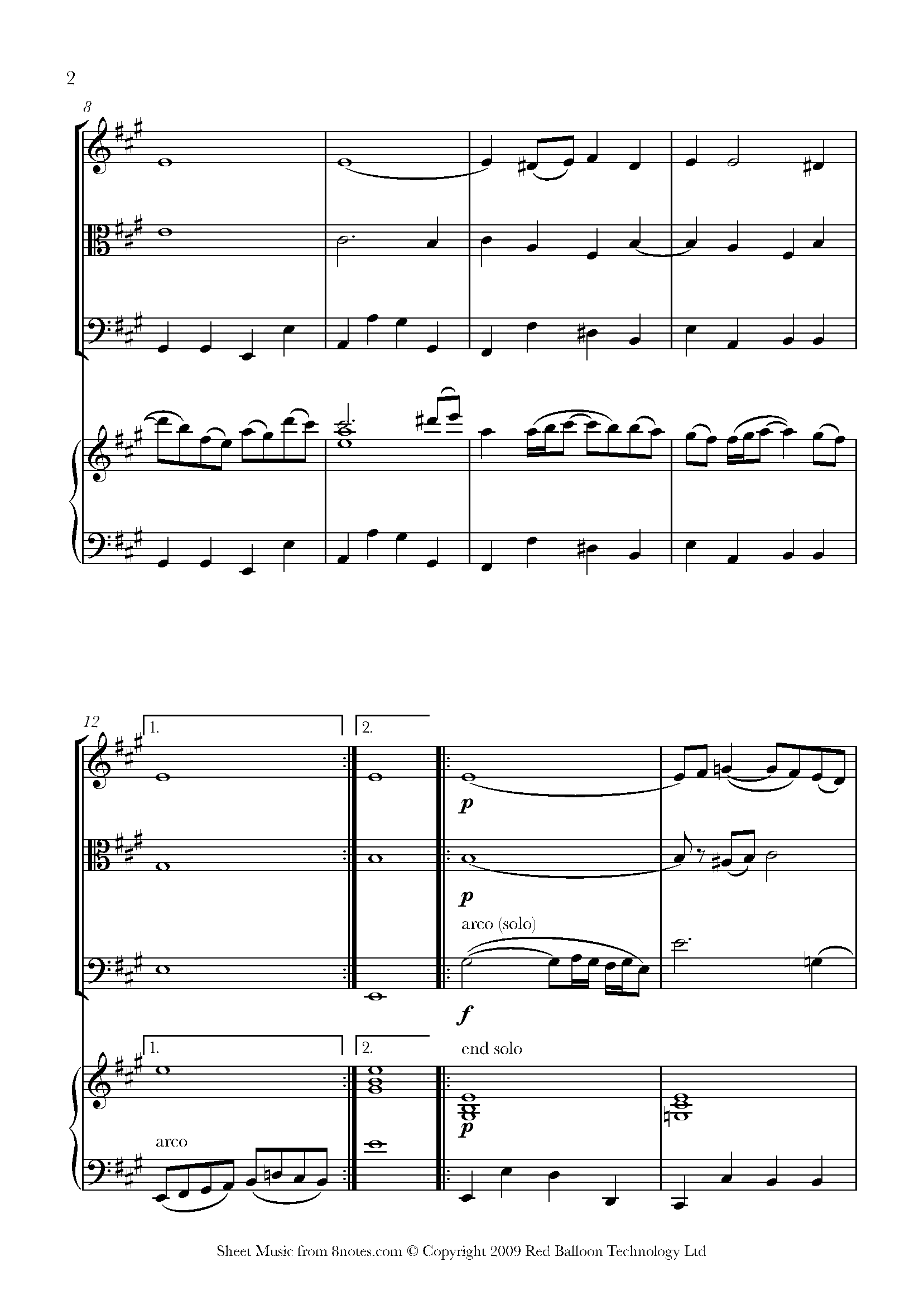 Bach - Air on a G String Sheet music for Piano Quartet - 8notes.com
