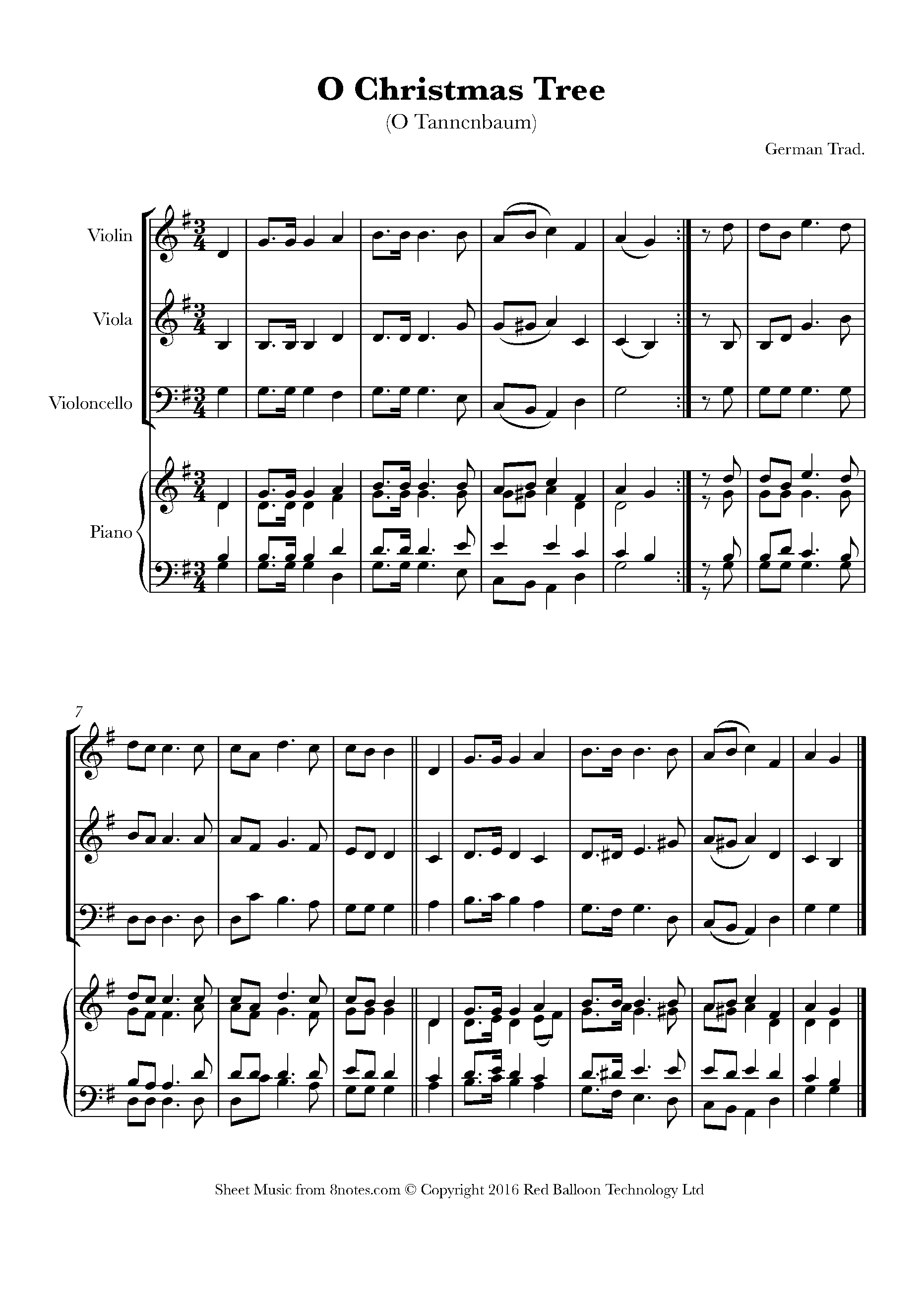 O Christmas Tree (O Tannenbaum) Sheet music for Piano Quartet - 8notes.com