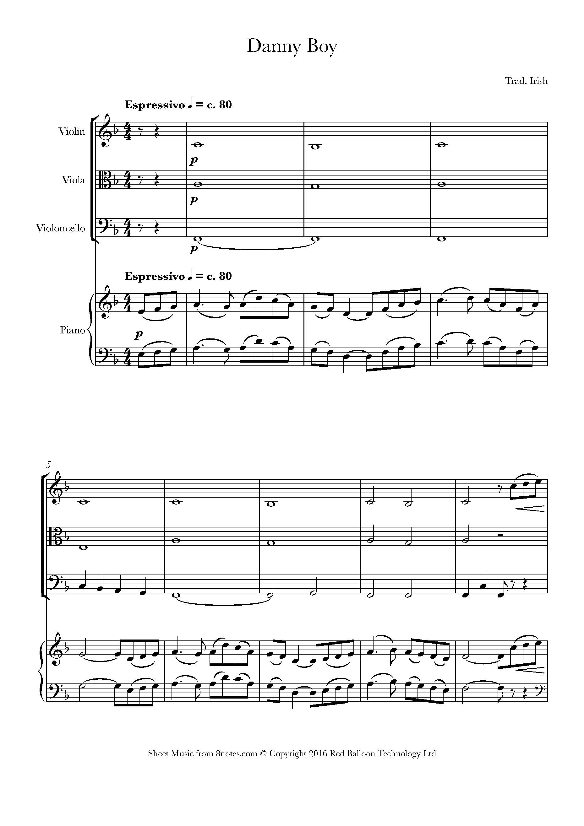 Oh Danny Boy (Londonderry Air) Sheet music for Piano Quartet - 8notes.com