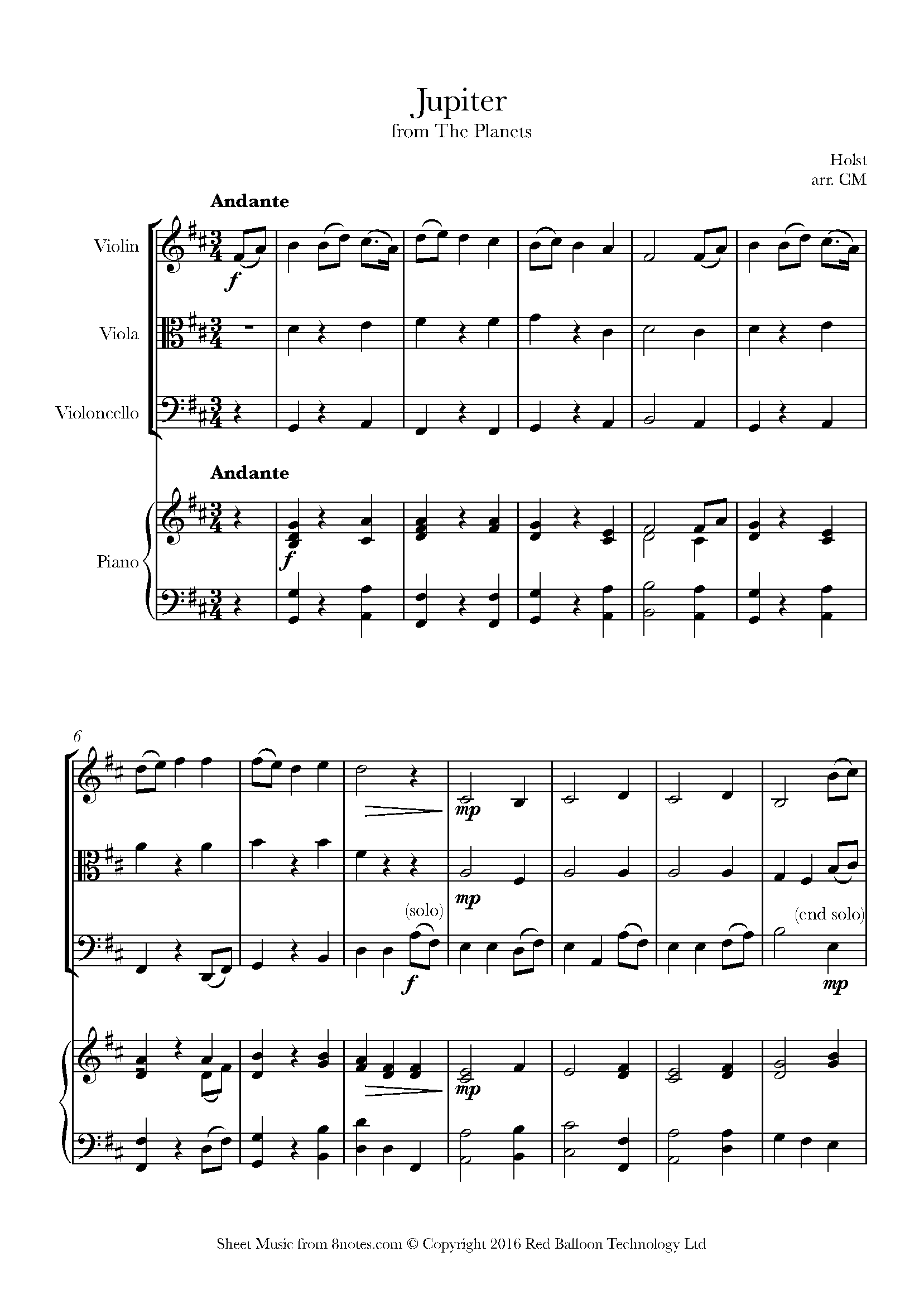 Holst - Jupiter from the Planets (theme) Sheet music for Piano Quartet ...