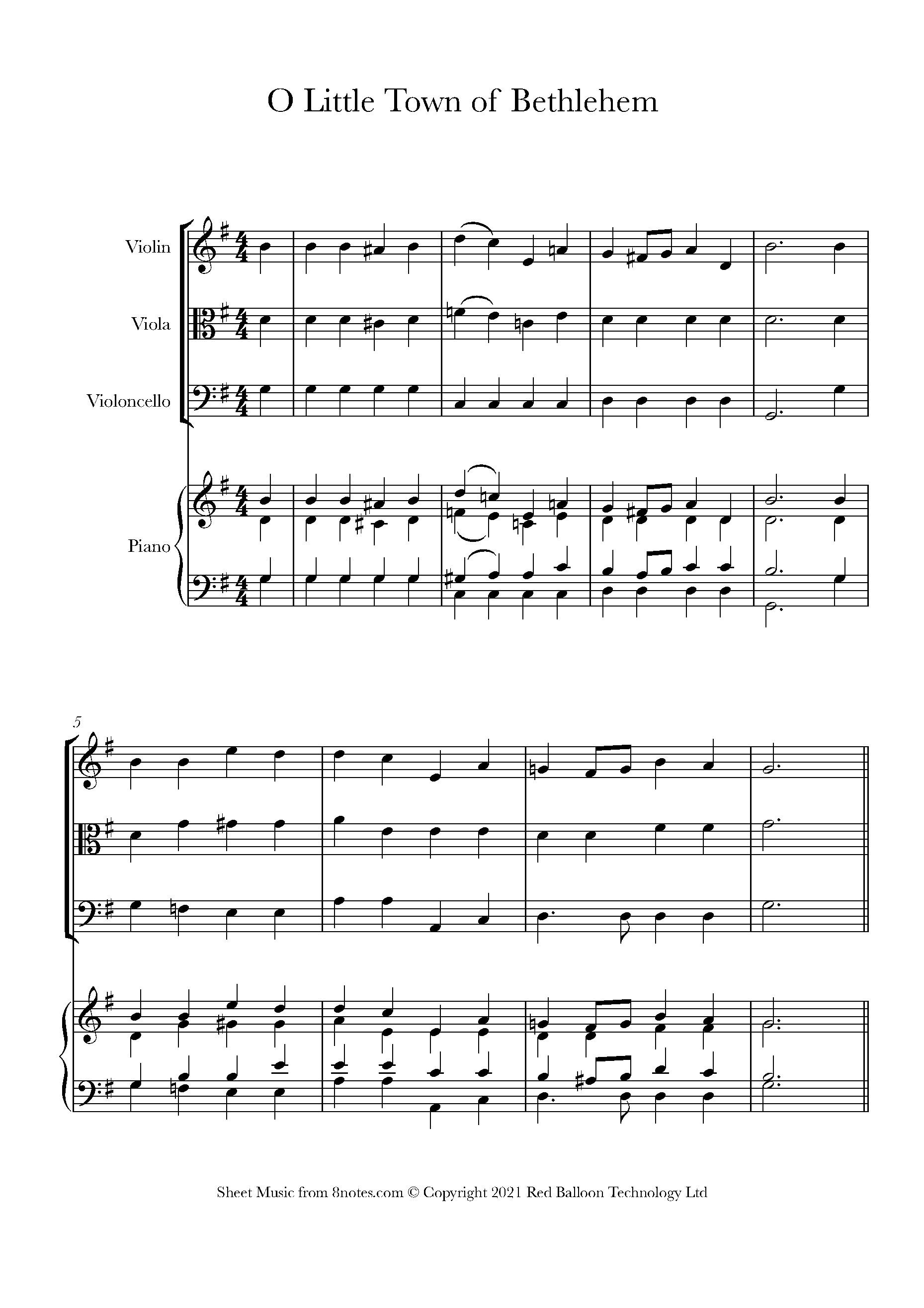 O Little Town of Bethlehem Sheet music for Piano Quartet - 8notes.com