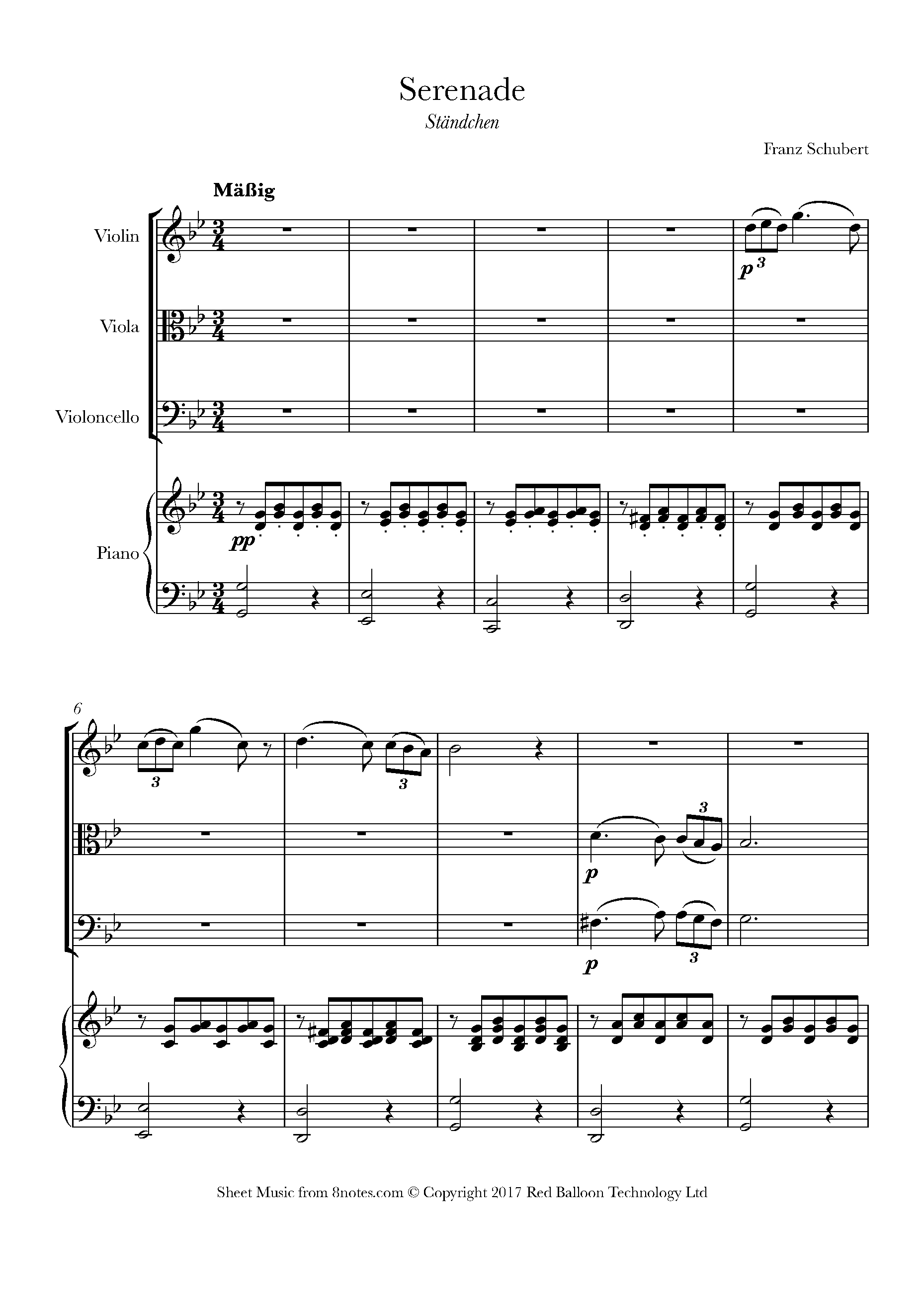 Schubert - Serenade (Standchen) Sheet music for Piano Quartet - 8notes.com