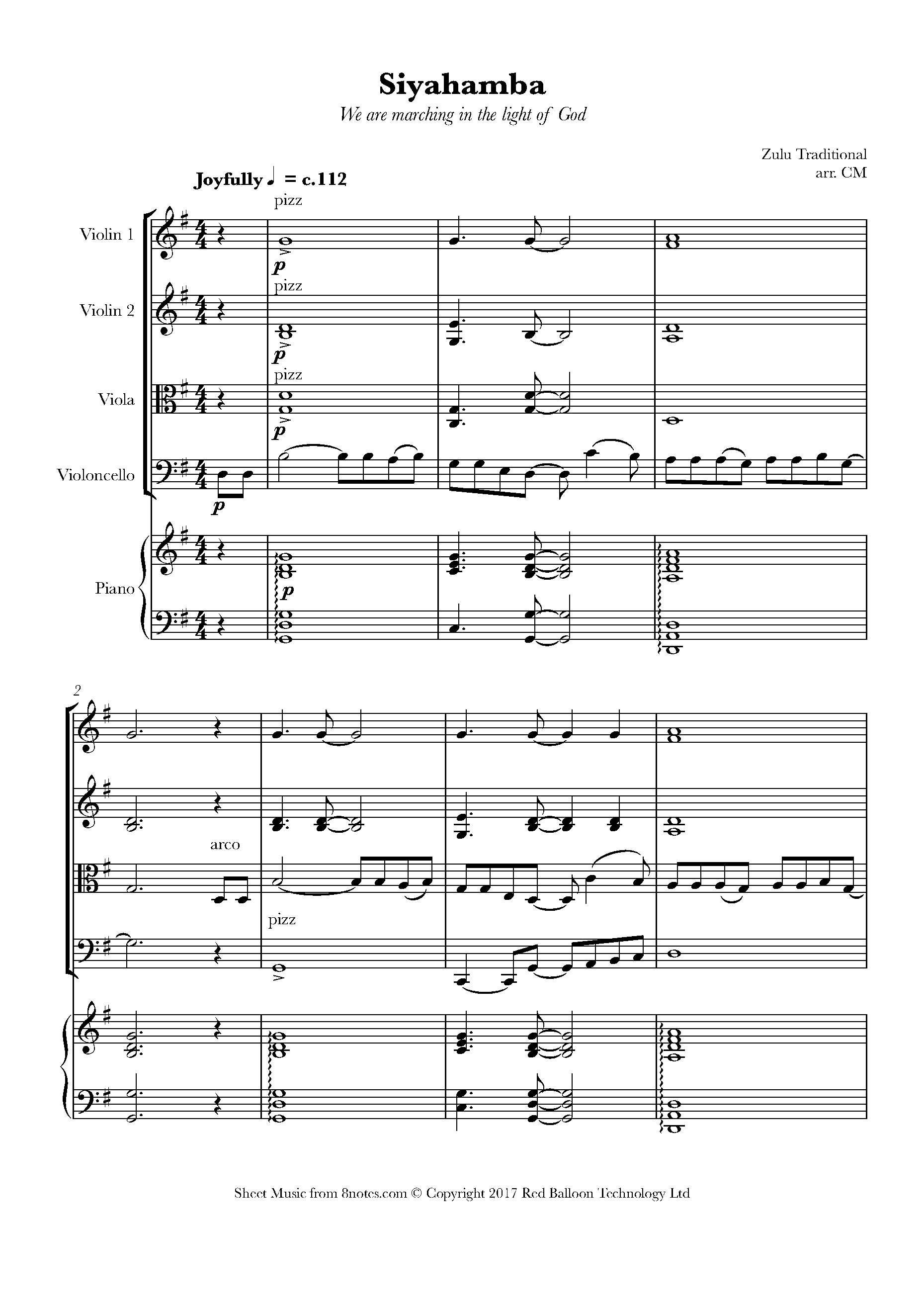 Siyahamba (Zulu Traditional) Sheet music for Piano Quintet - 8notes.com