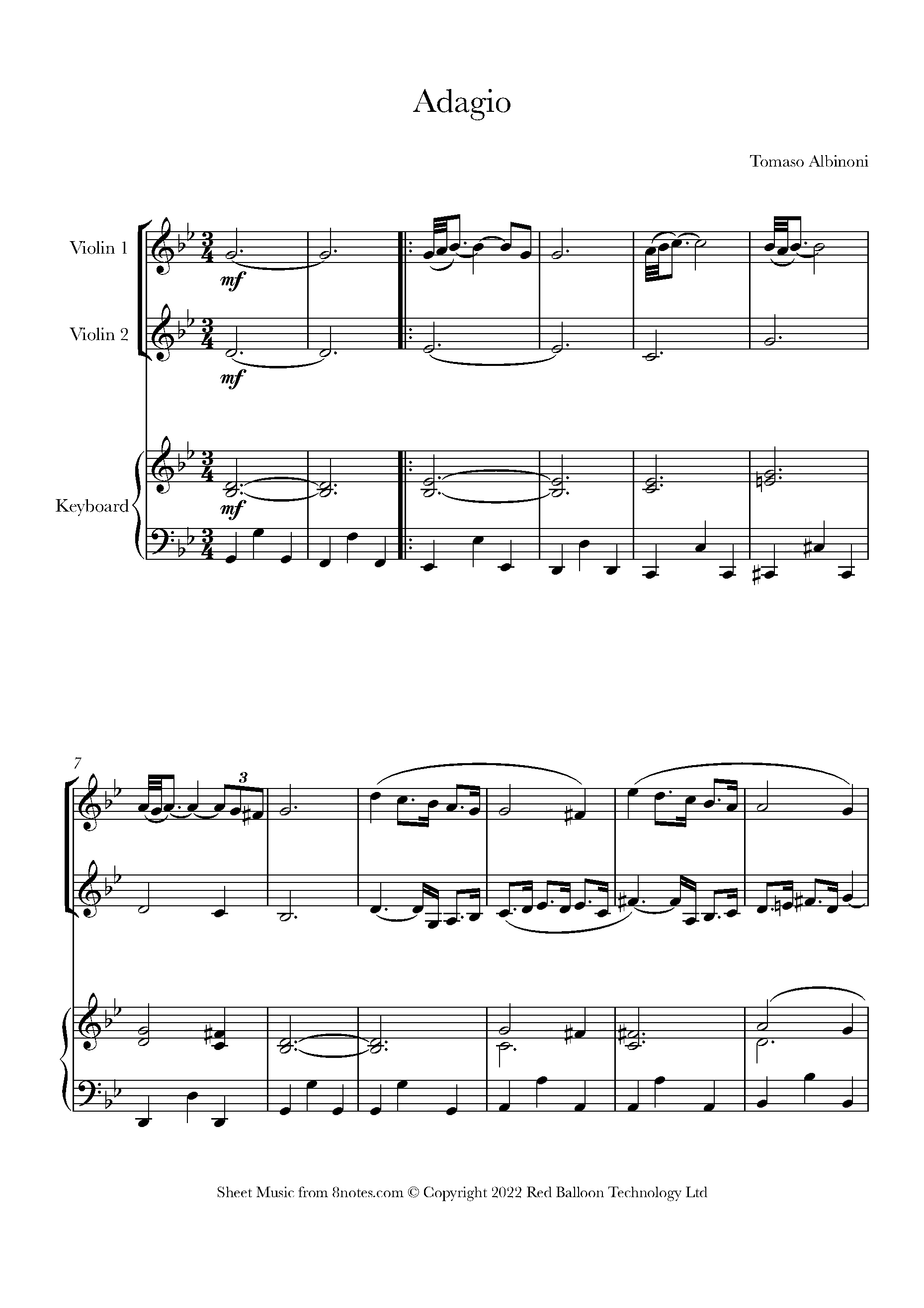 Albinoni - Adagio Sheet music for Piano Trio - 8notes.com